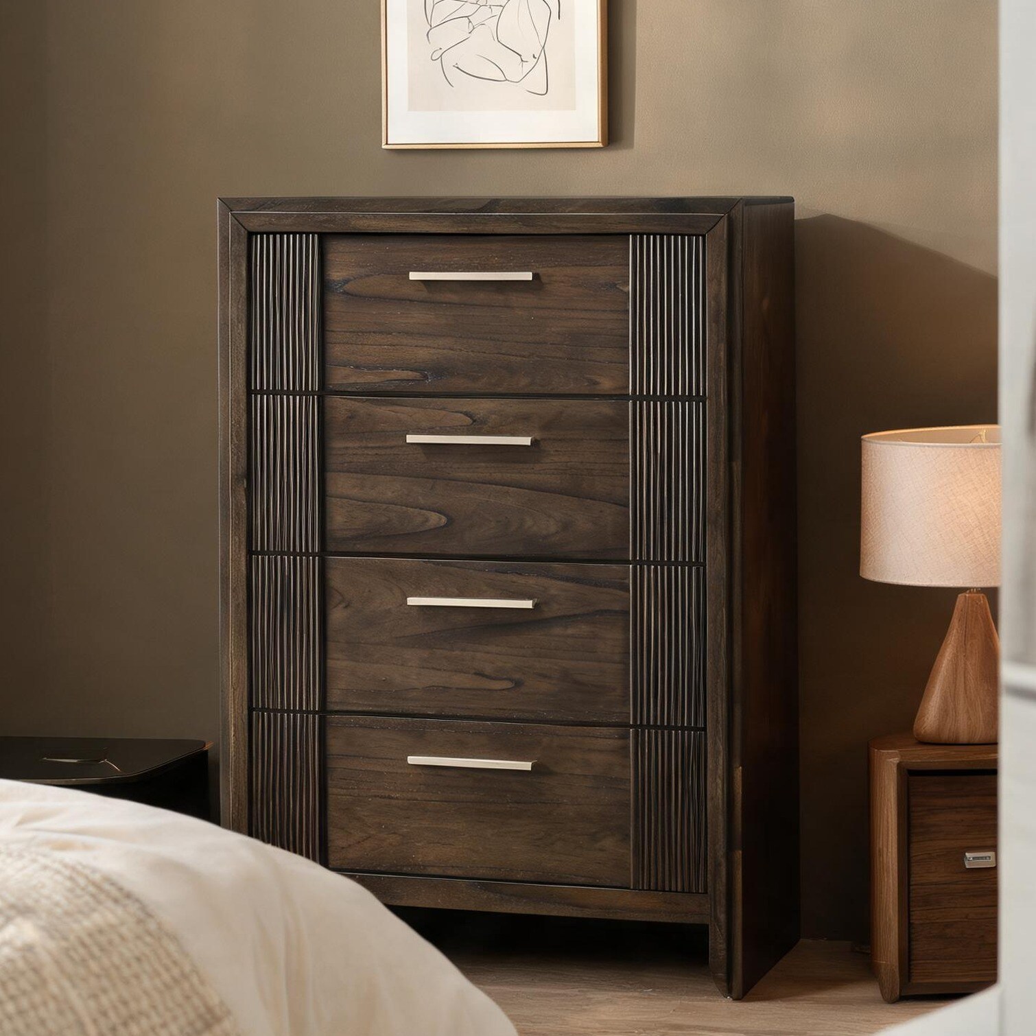 Watnature Contemporary Wood 4-Drawer Chest Rich Brown Finish Polished ...