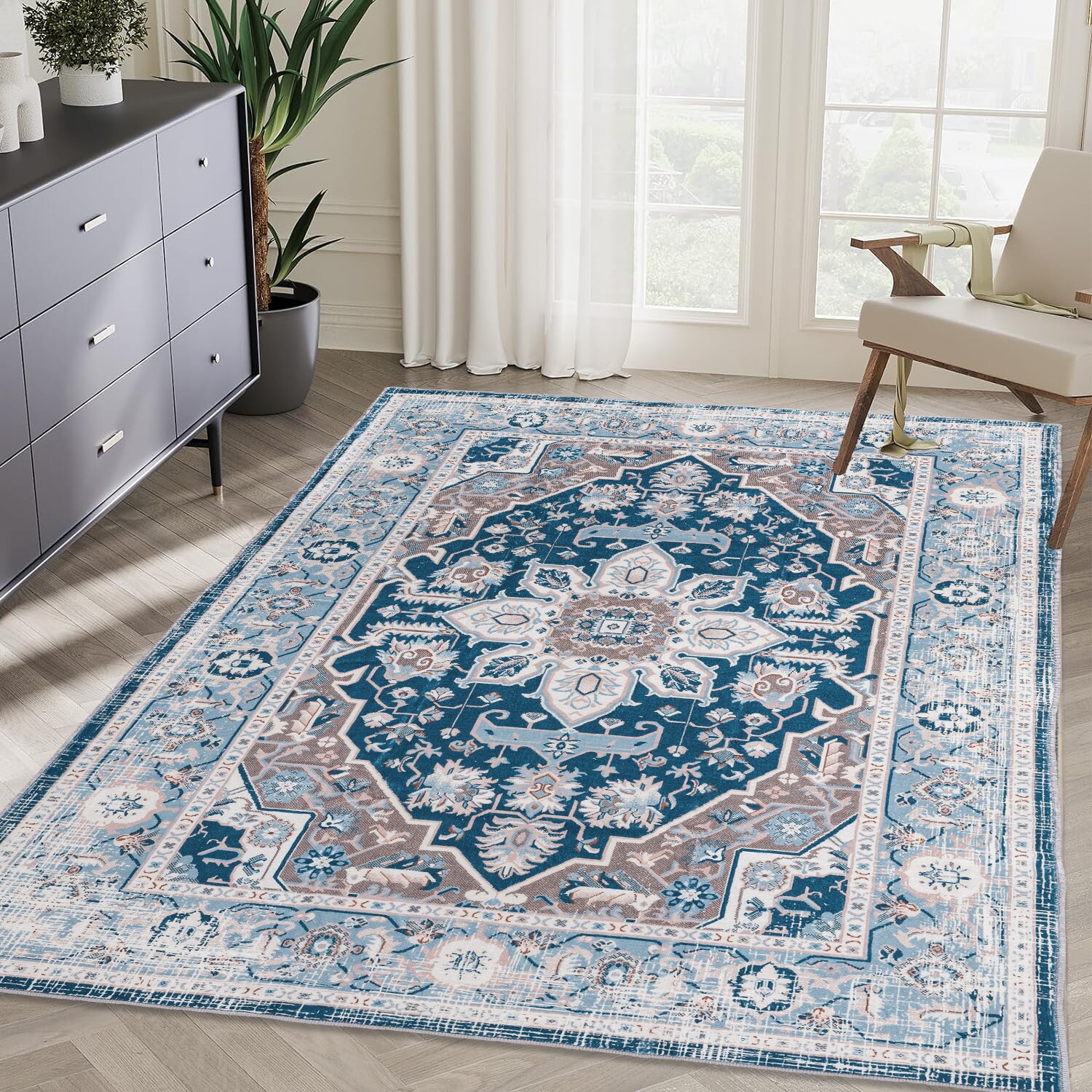 LOVMOR Area Rug 5x7 Vintage Bohemia Large Persian Non slip Washable Rug ...