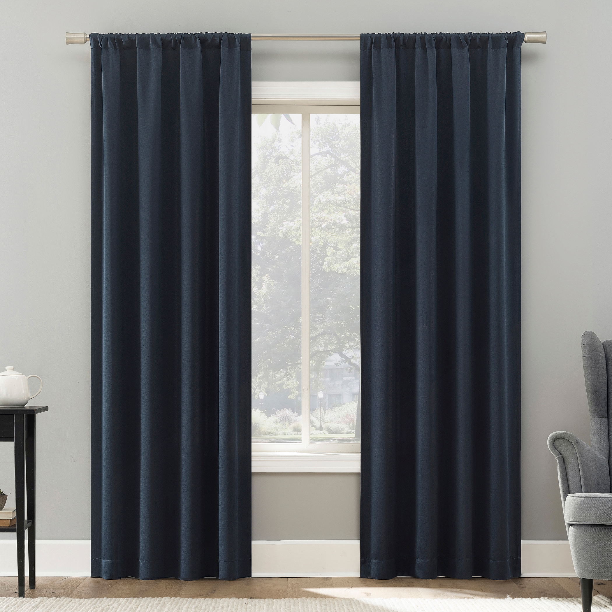 Sun Zero 84-in Navy Room darkening Rod pocket Single curtain panel in ...