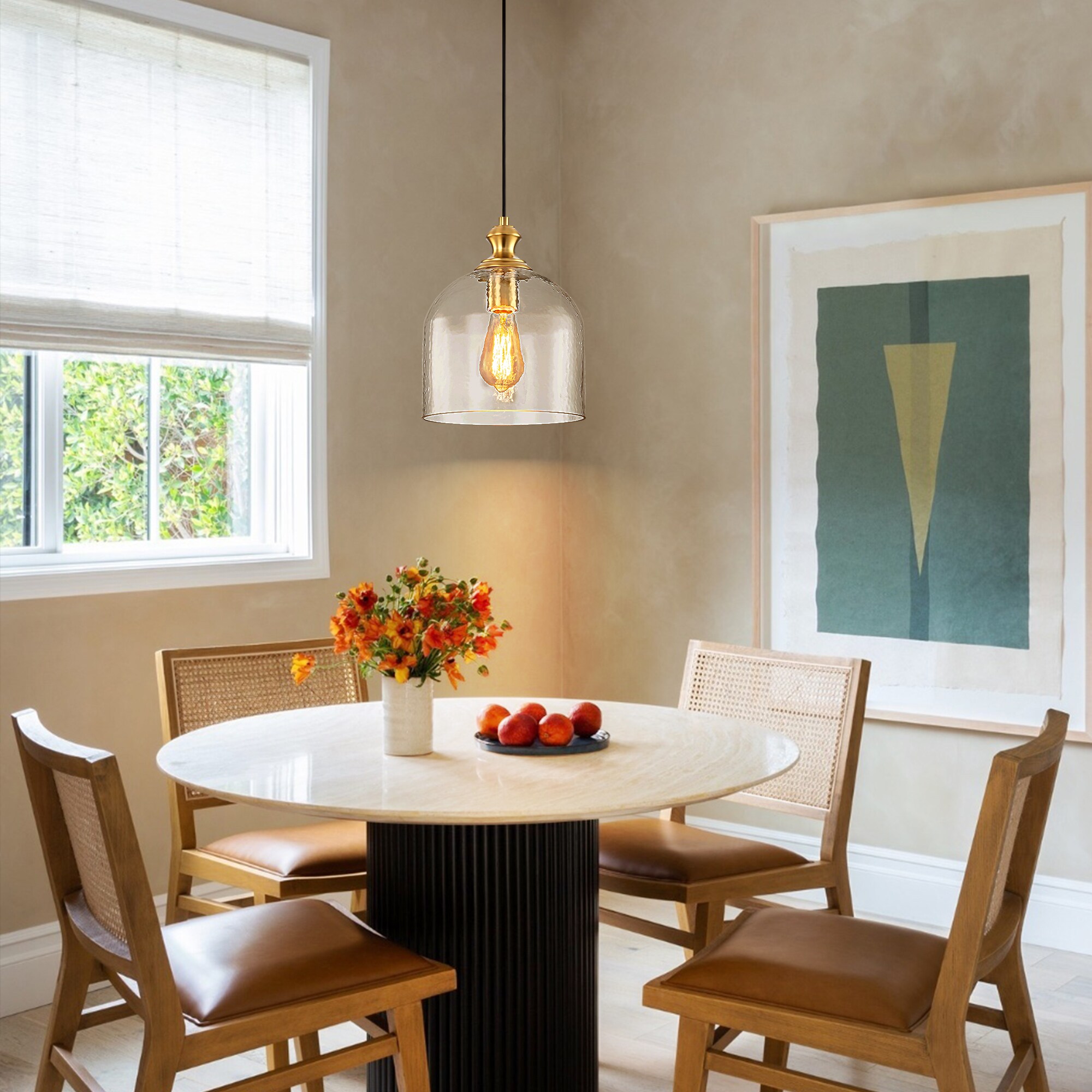 Rennnsan Athala 1 -Light Brushed Gold Industrial Textured glass Bell ...