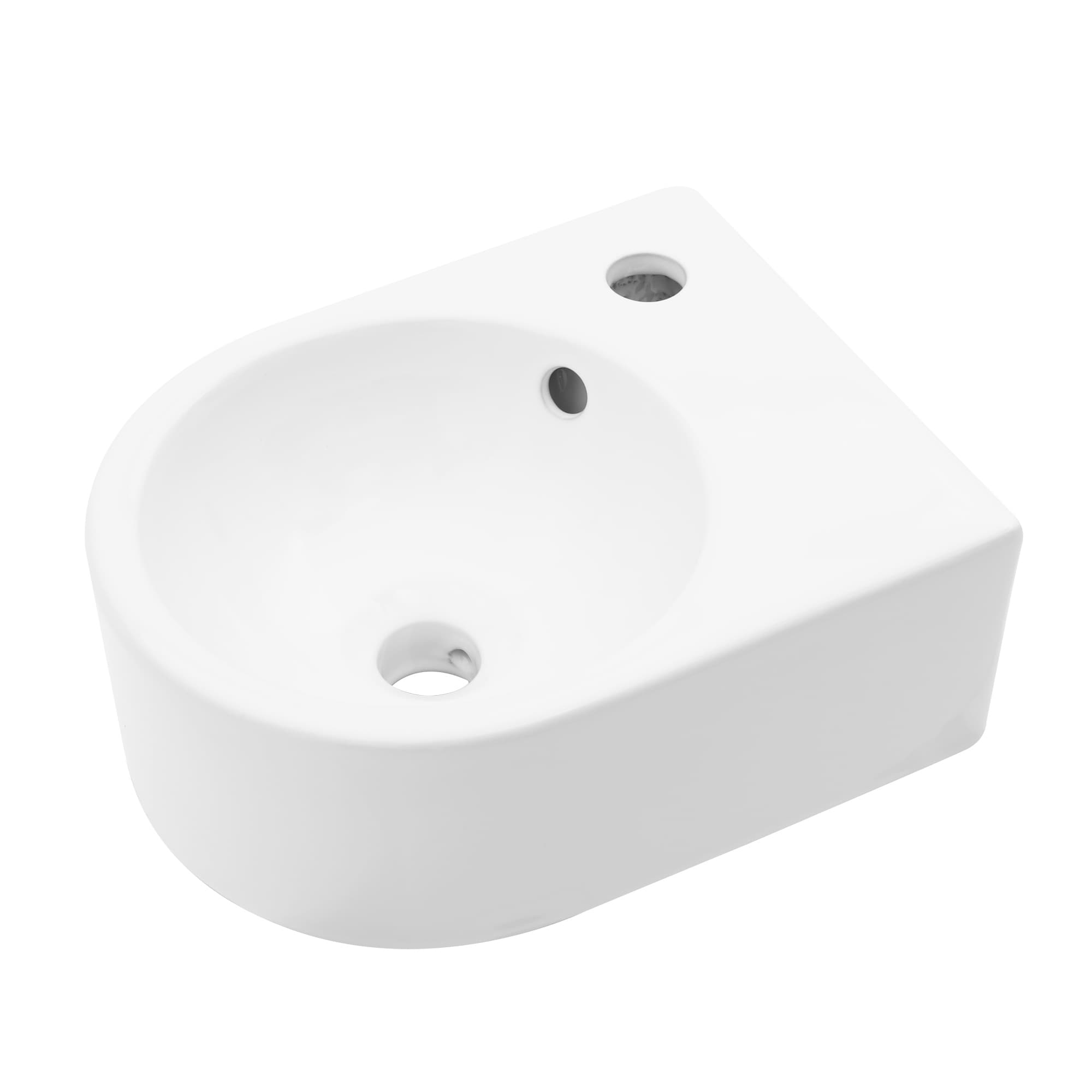 Lordear 13-in White Ceramic Wall-Mount Round Bathroom Sink with Left ...