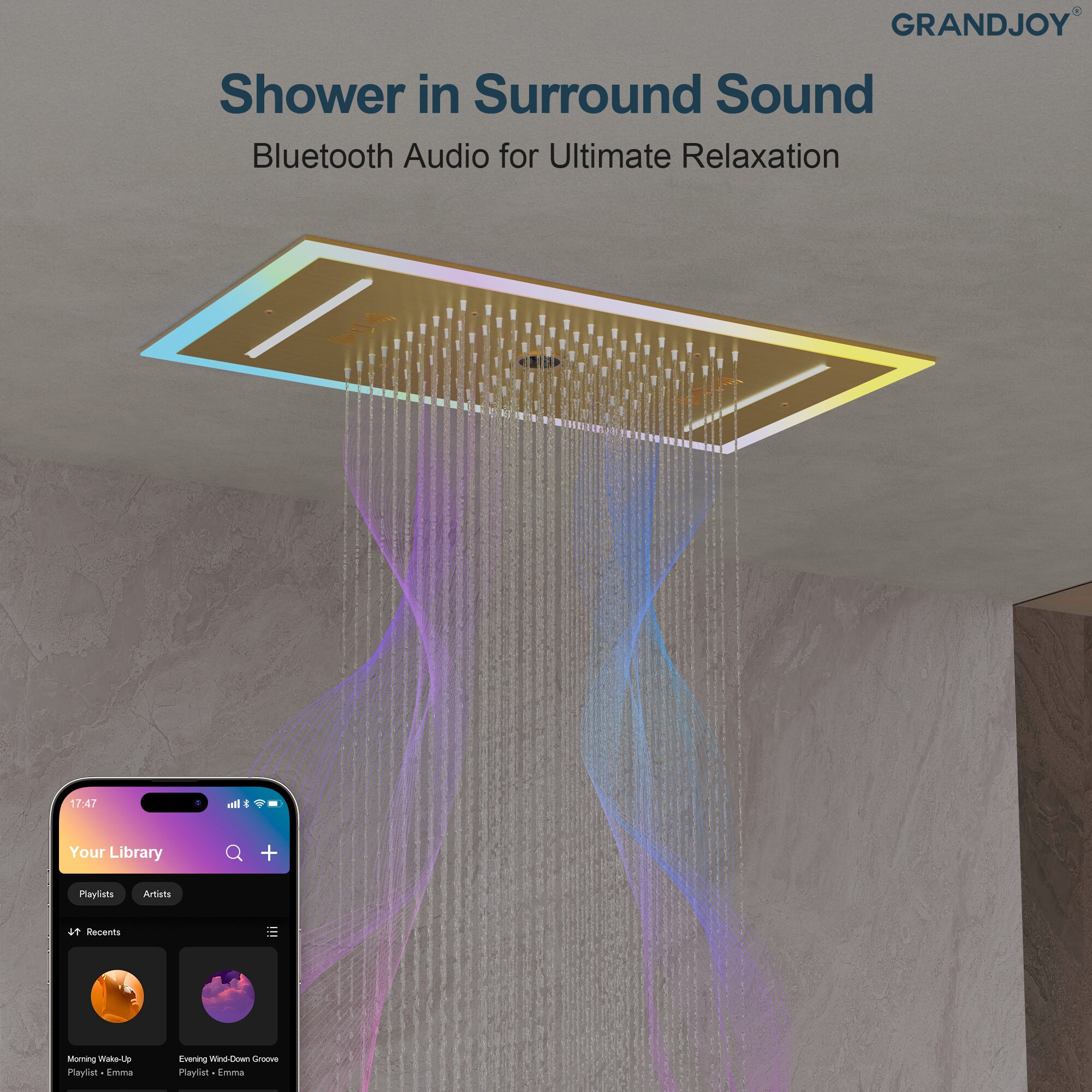 GRANDJOY 3 Spray Music LED 25 1/2 in Ceiling Shower System with 7 ...