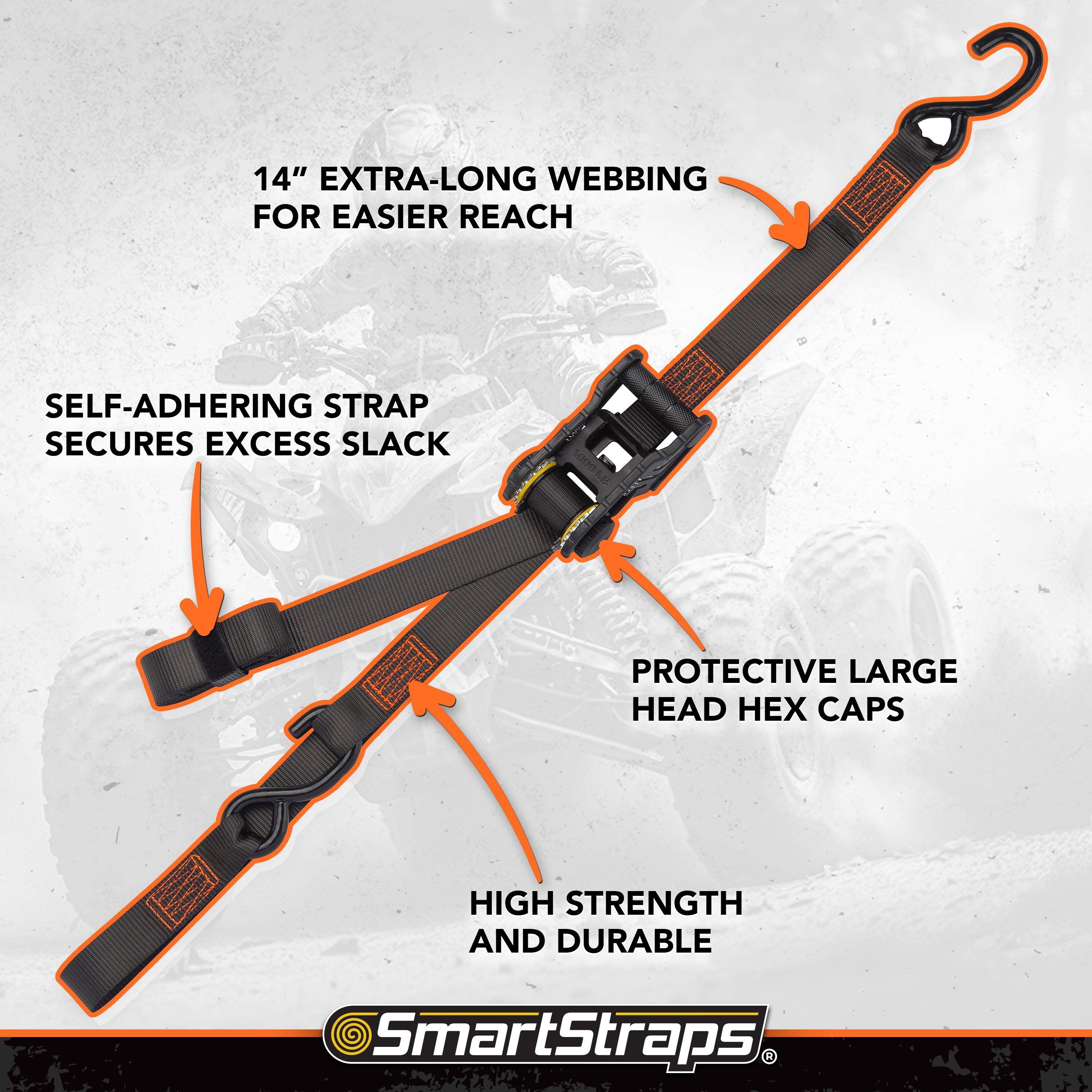 SmartStraps 1-1/4-in x 10-ft Ratcheting Strap Tie Down with S-hook 3000 ...