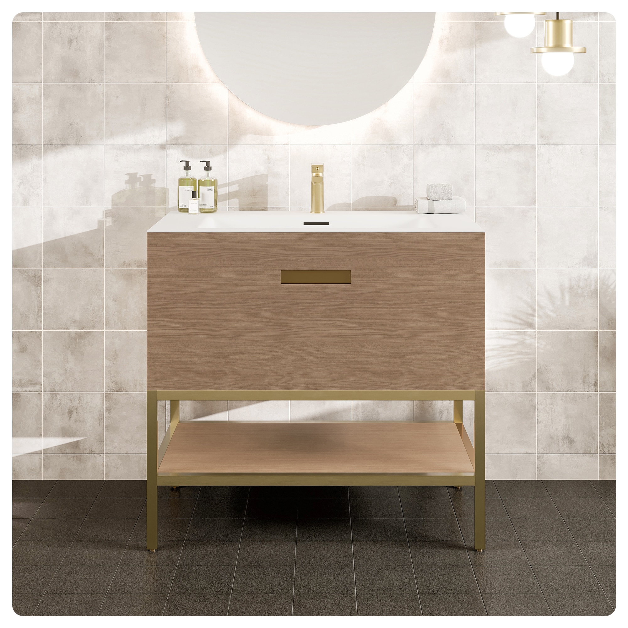 Eviva Iris 35-in Natural Oak Single Sink Bathroom Vanity with White ...