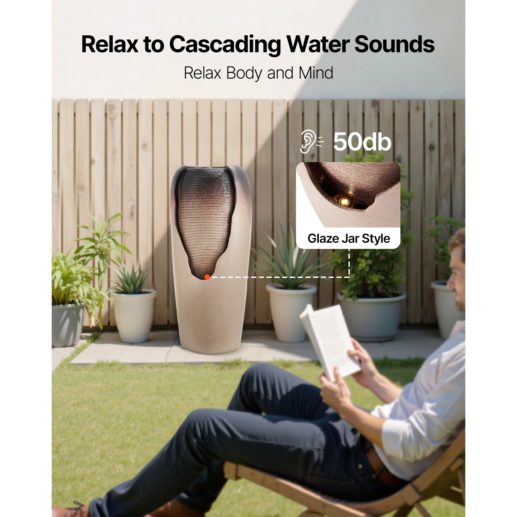VEVOR Outdoor Water Fountain 30.71 in Height Fountain and Waterfall 1 ...