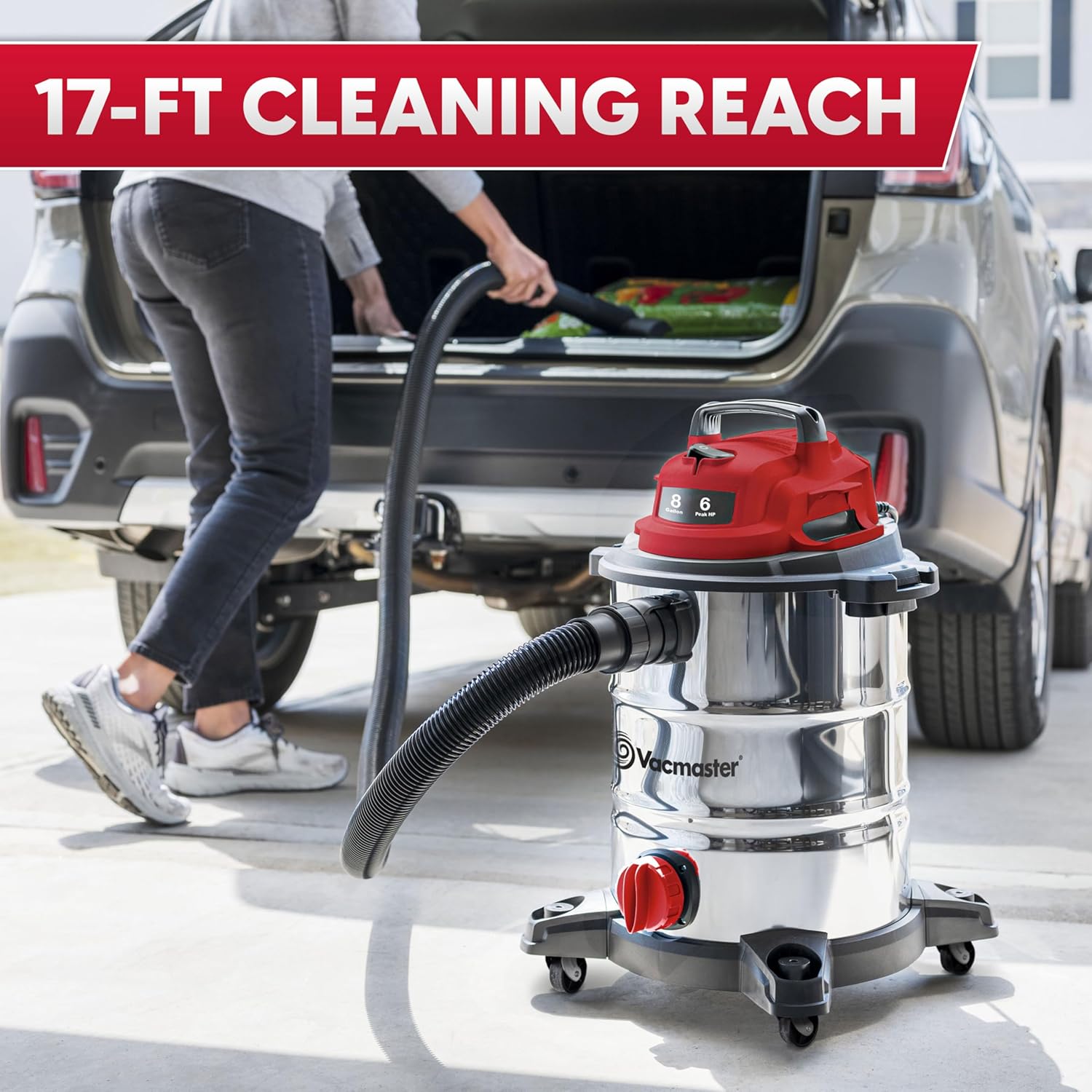 Vacmaster 8 Gallon Premium Stainless Steel Wet Dry Vacuum Red Edition ...