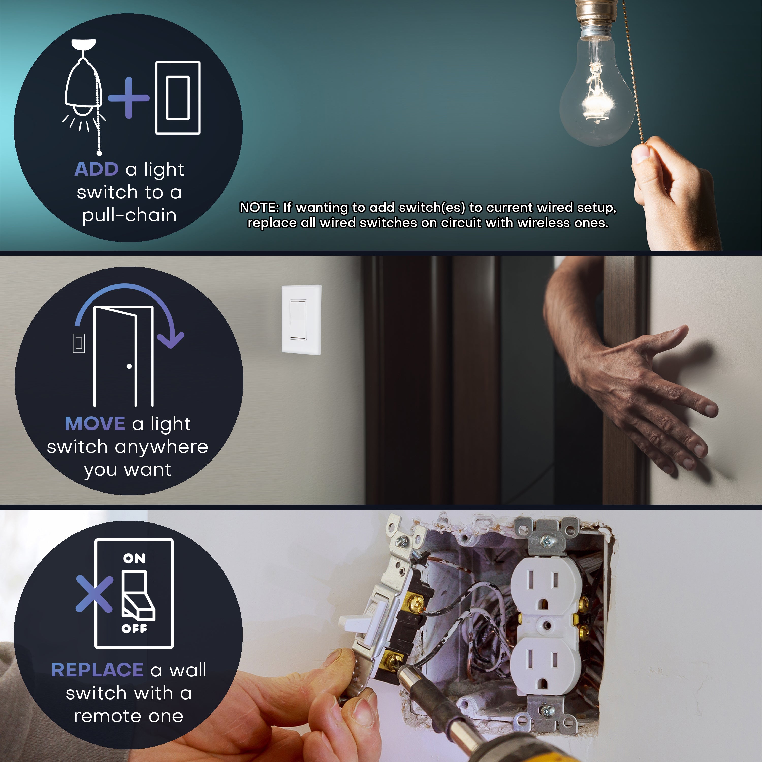 RunLessWire 2 Fixture Wireless and Battery-Free Kinetic Light Switch ...