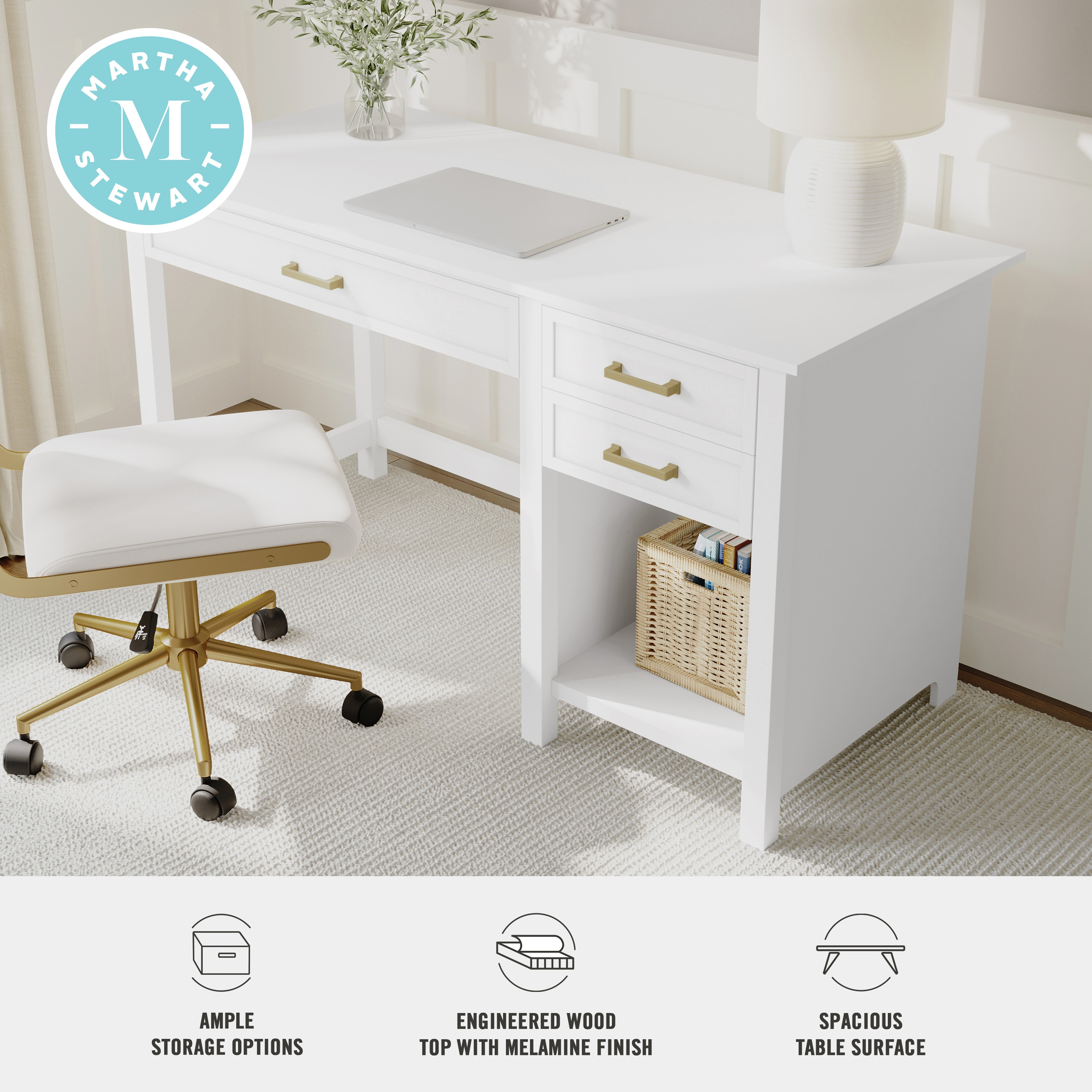 Martha Stewart Hutton 54-in White Modern/Contemporary Computer desk in ...