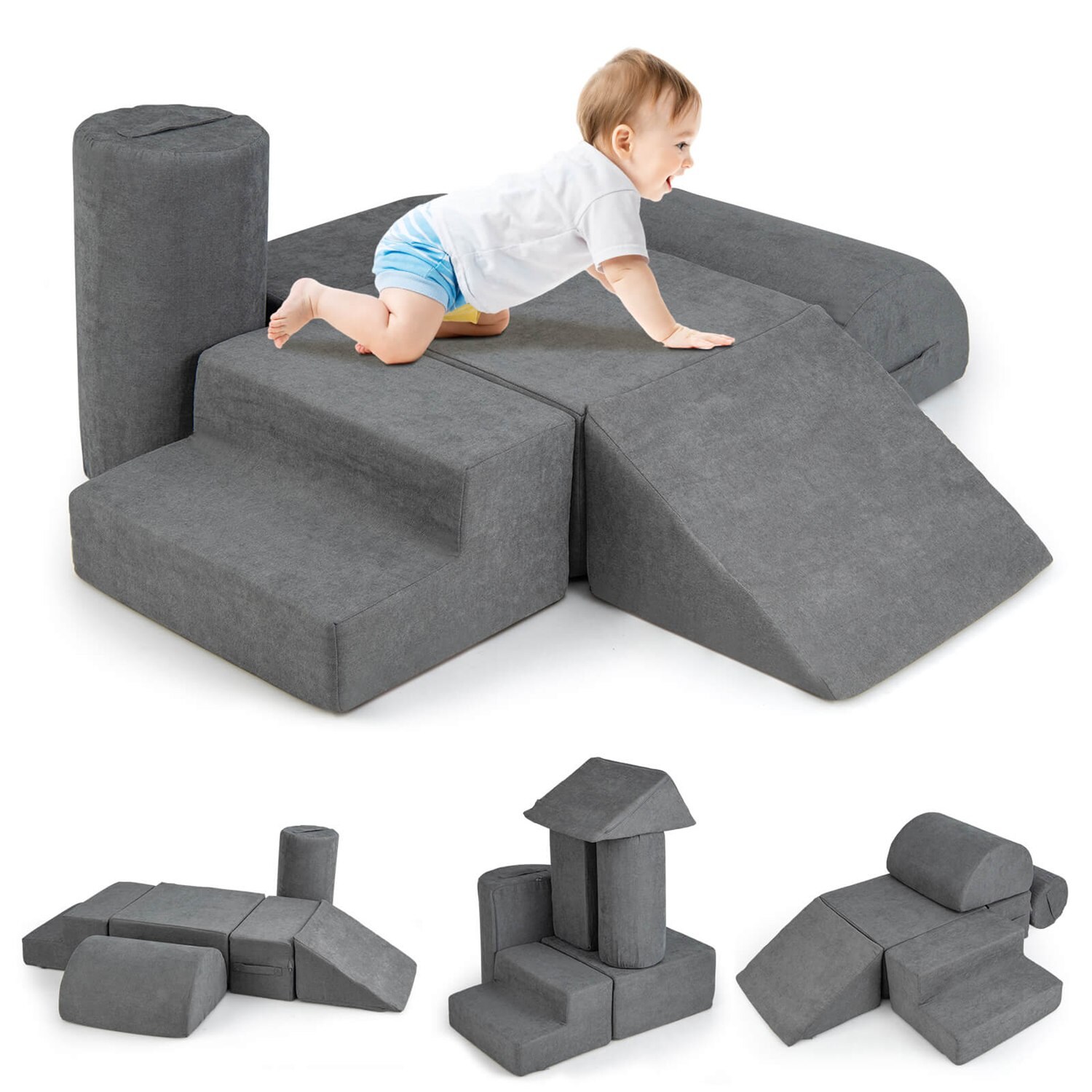 Costway 6 Pcs Toddler Climbing Blocks with Handles Chenille Fabric ...