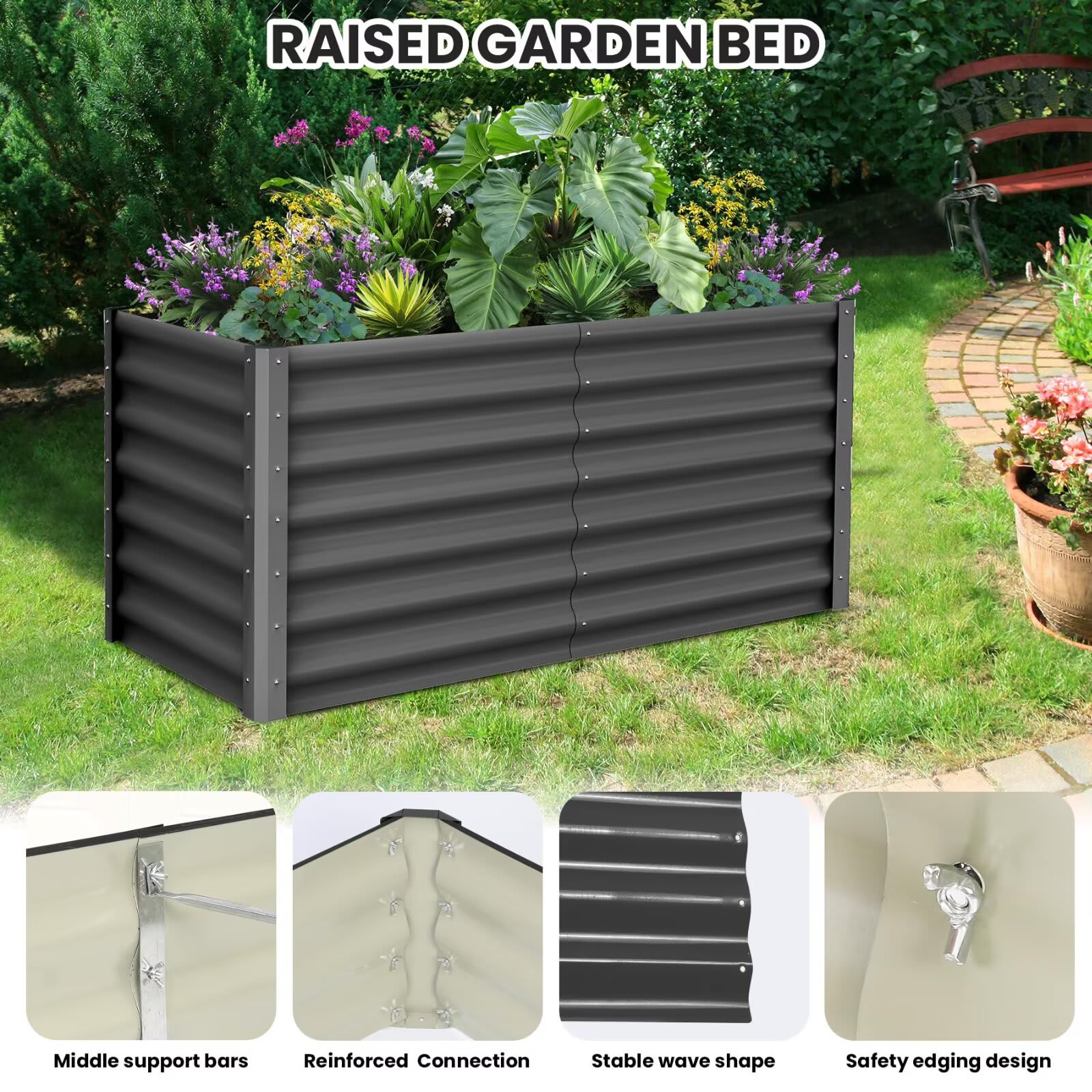 Garvee 2Pcs 6x3x2FT Galvanized Raised Garden Beds Open Base Design ...