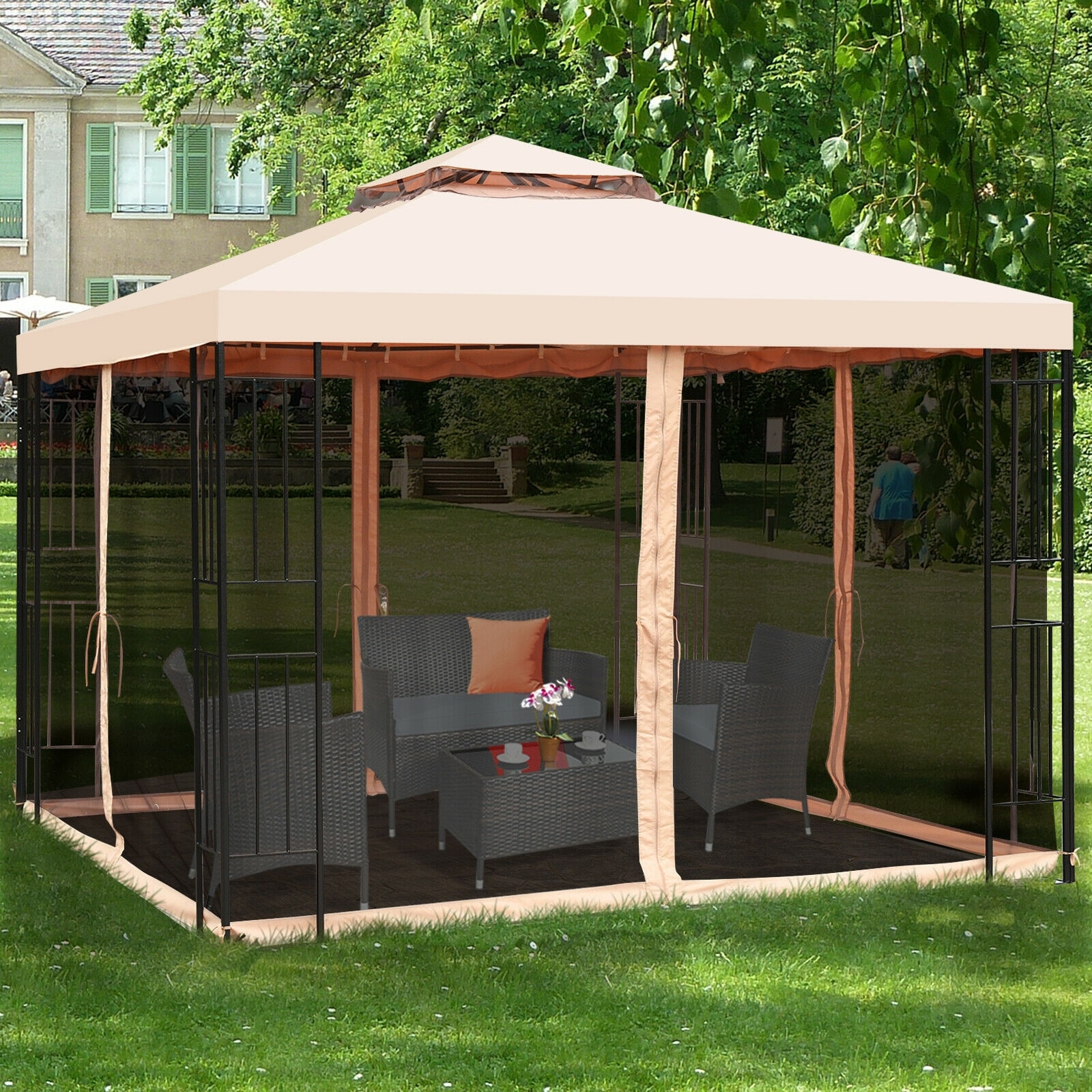 CALVON 10-ft x 10-ft Gazebos Light brown Gazebo with Soft Top Roof ...