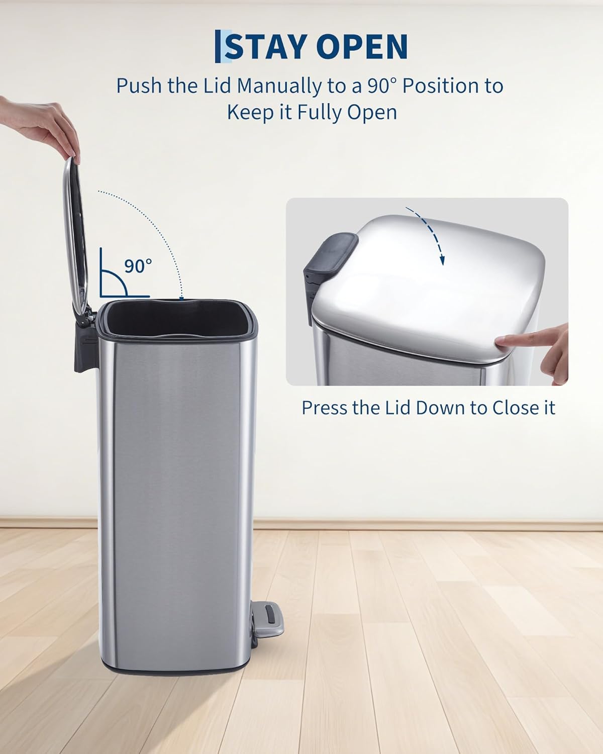 Garvee 8 Gallon Silver Step-On Square Kitchen Trash Can - Stainless ...
