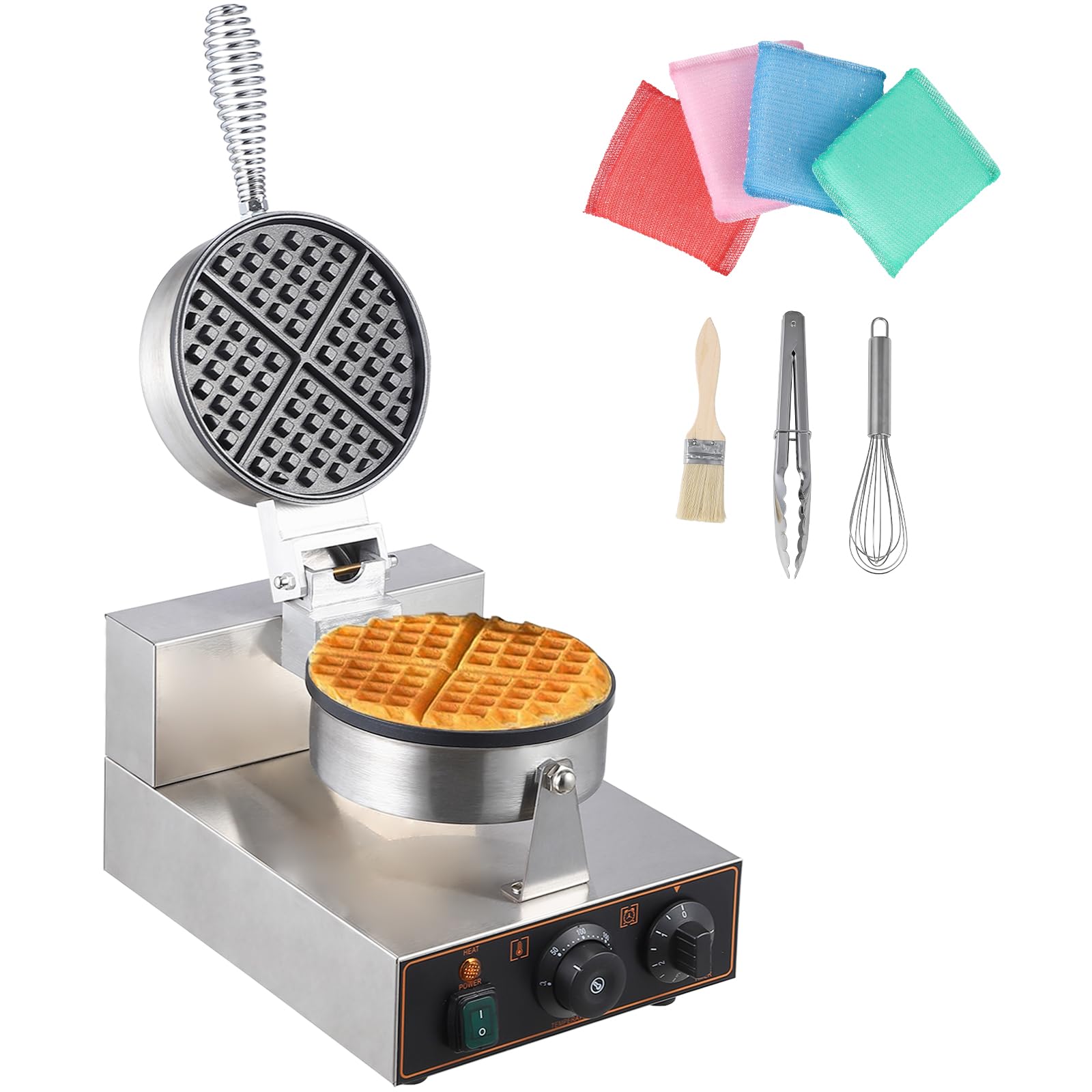 DEXSO Single Head Rotating Stainless Steel Waffle Maker Adjustable Temp ...