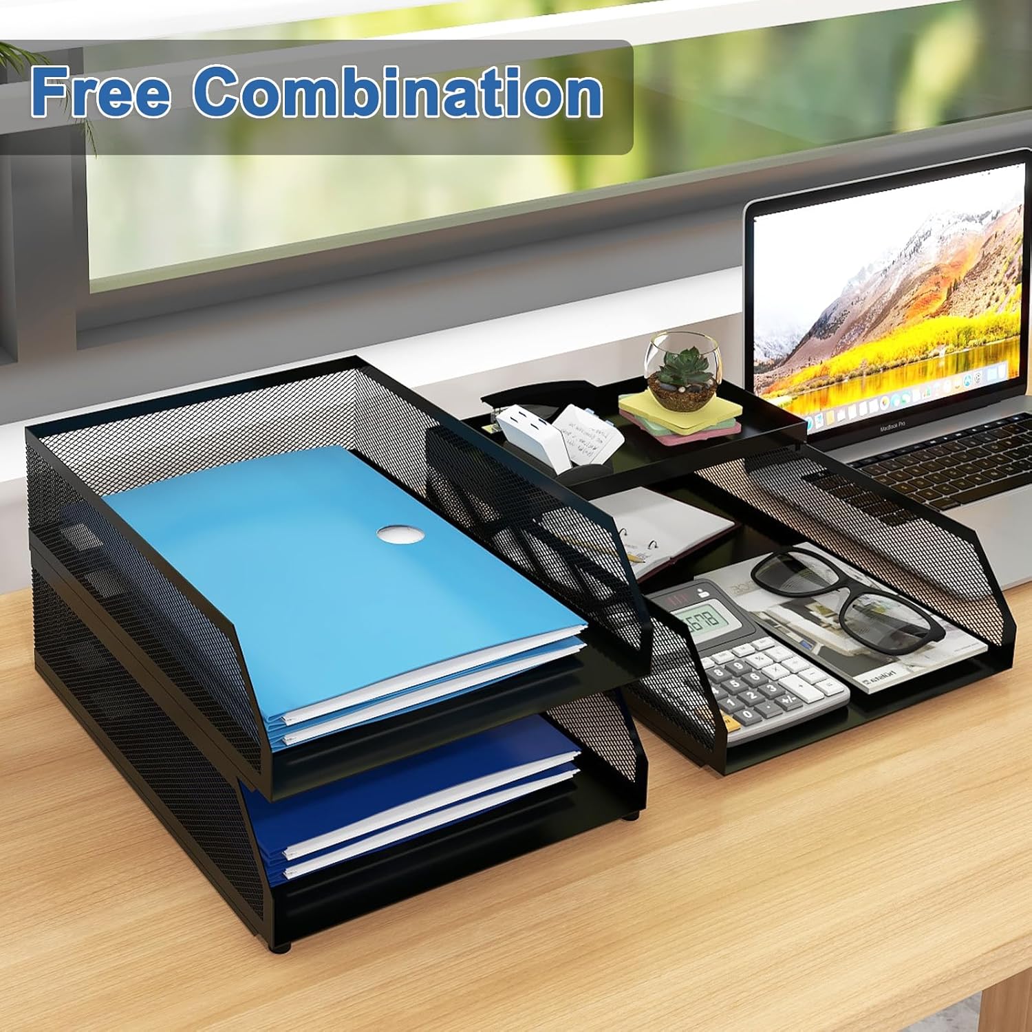 Etokfoks 3 Tier Stackable Metal Mesh Desk Organizer 3 Piece Paper Tray ...