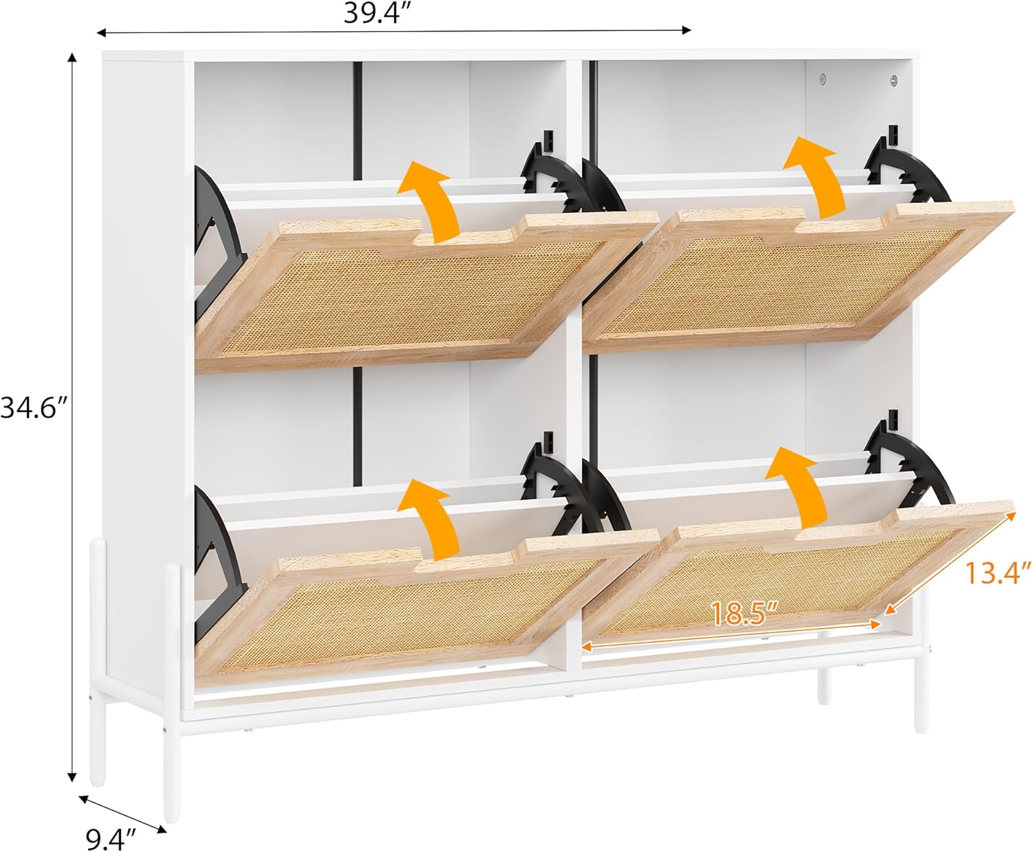 Qeetex Natural Rattan Shoe Storage Cabinet Modern Hidden Shoe Rack with ...