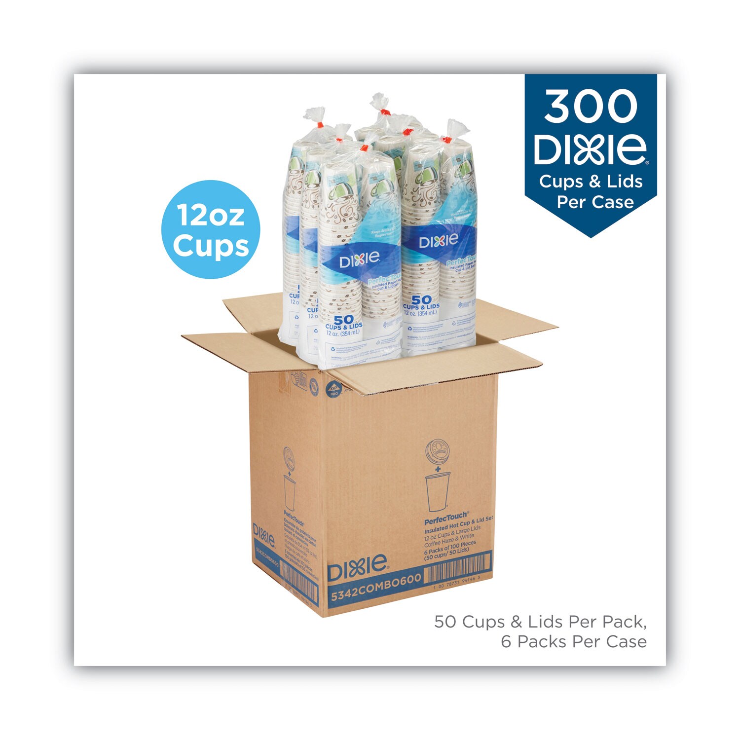 Dixie PerfecTouch Paper Hot Cups and Lids Combo 12 oz Multicolor 50 ...