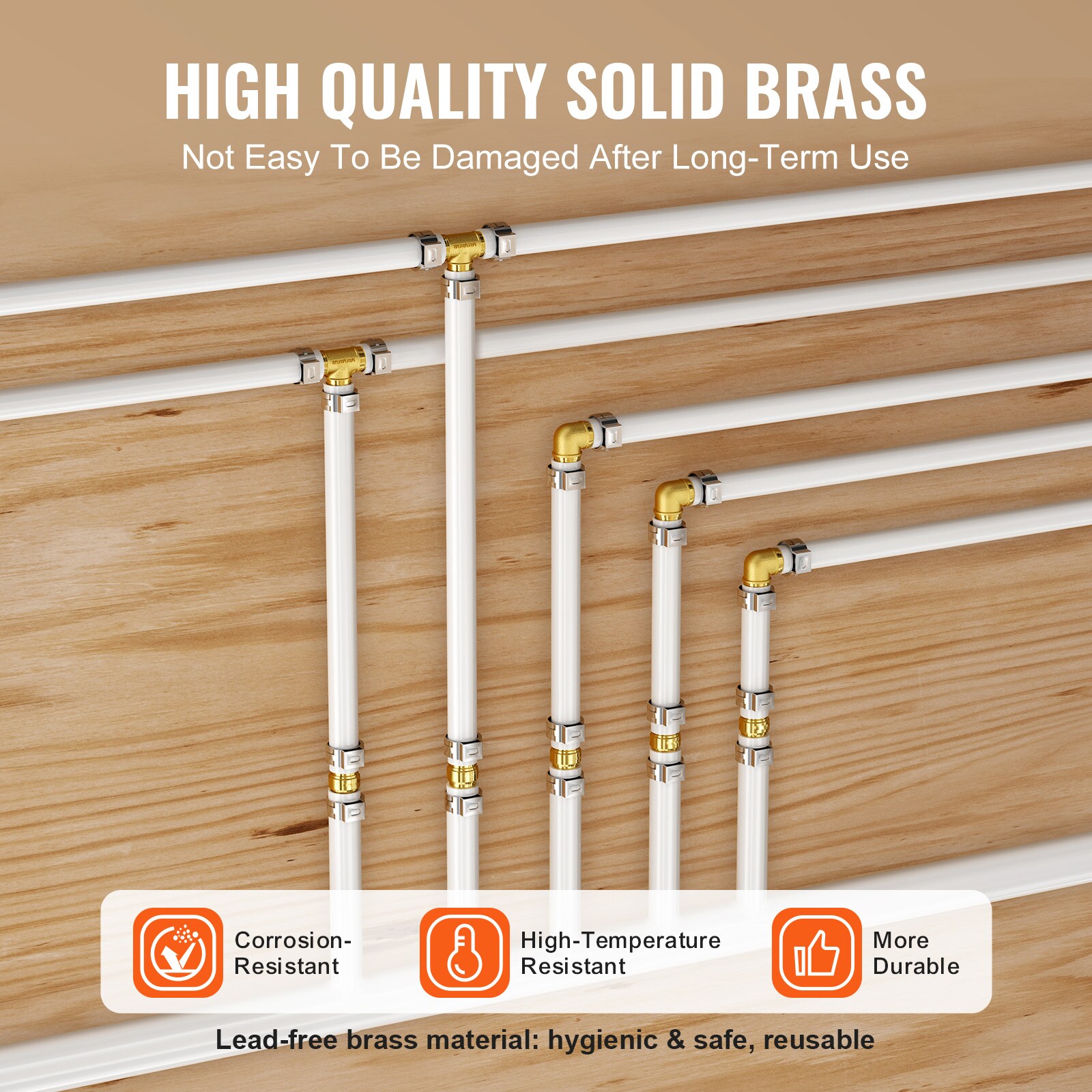 VEVOR Pipe Fittings 3/4in 45PCS (15xStraight 15xElbows 15xTees) Brass ...