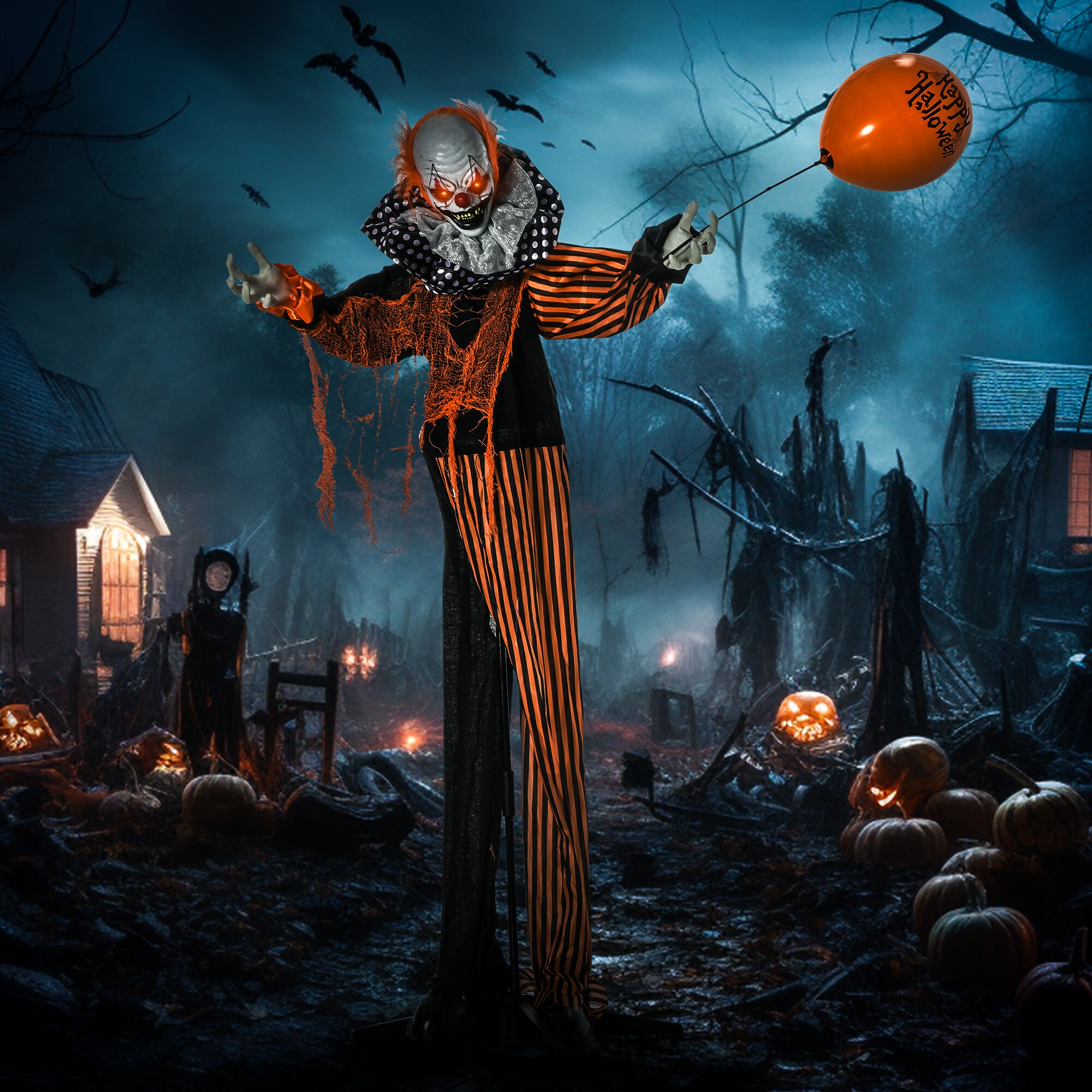 Outsunny Life Size Outdoor Halloween Decorations Talking Circus Clown ...