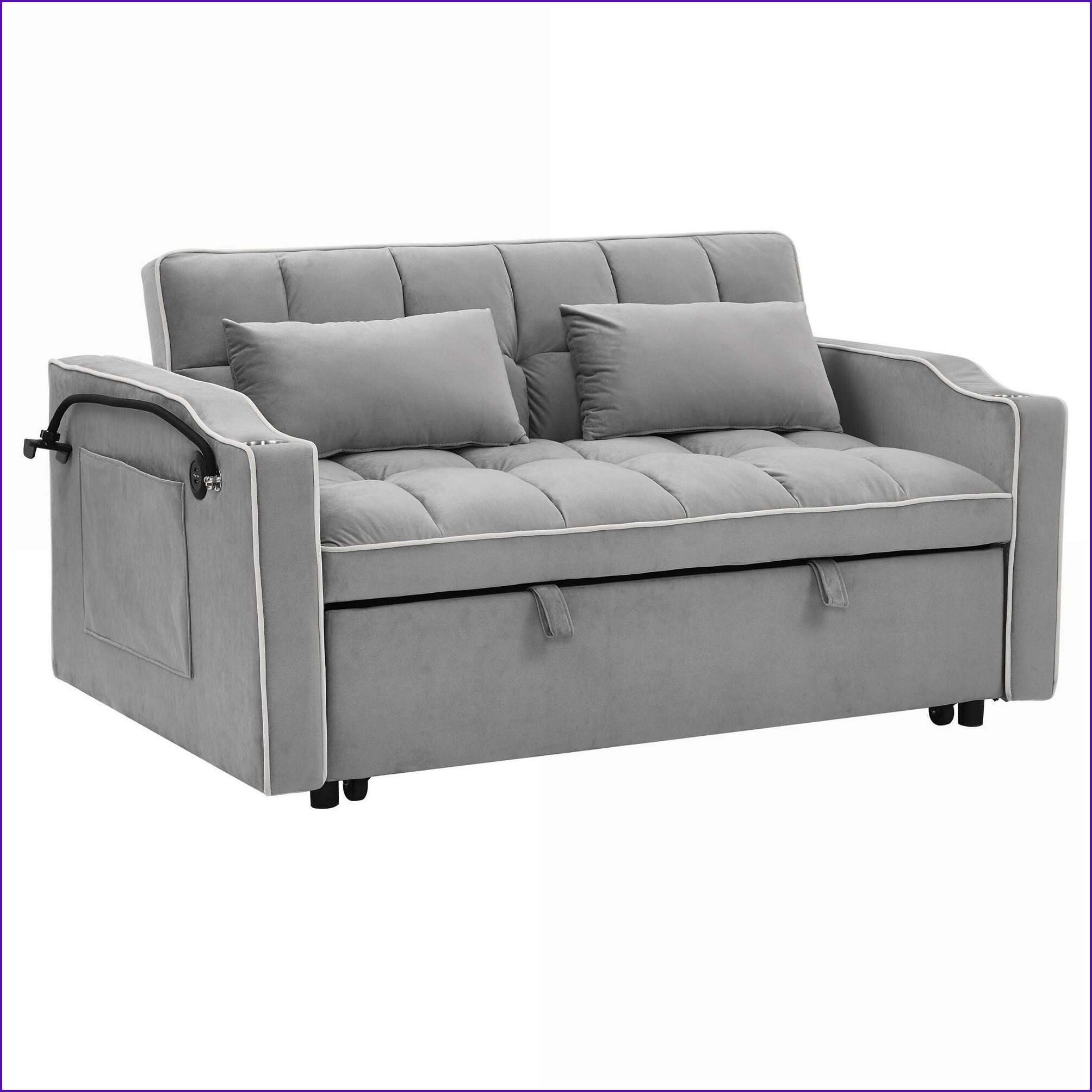 Watnature Sofas 55.5 Modern Gray Velvet Foldable Sofa Bed Adjustable ...
