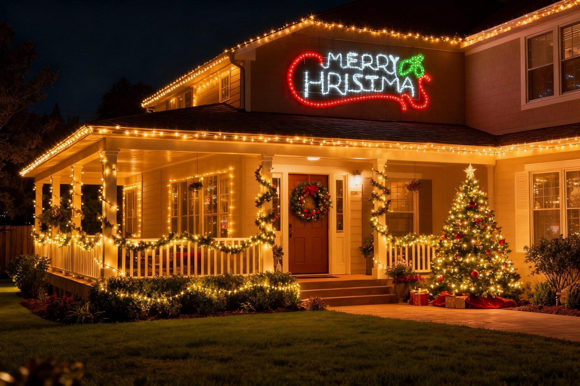 Oyezvary Outdoor Lighted Merry Christmas Bow Sign 38 Inch Red Green LED ...