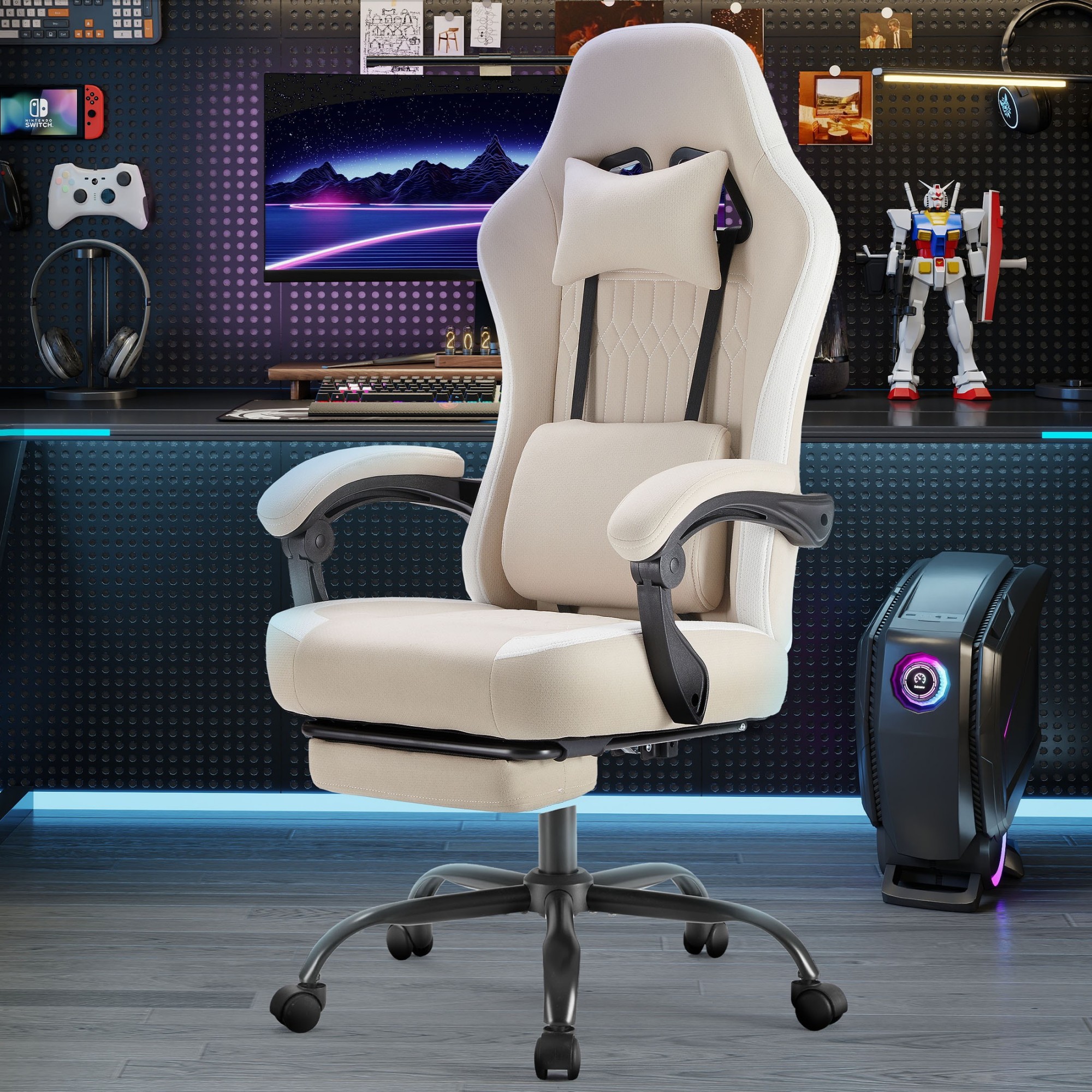 GlasFlength Ergonomic Computer Game Chair with Armrests Headrest and ...