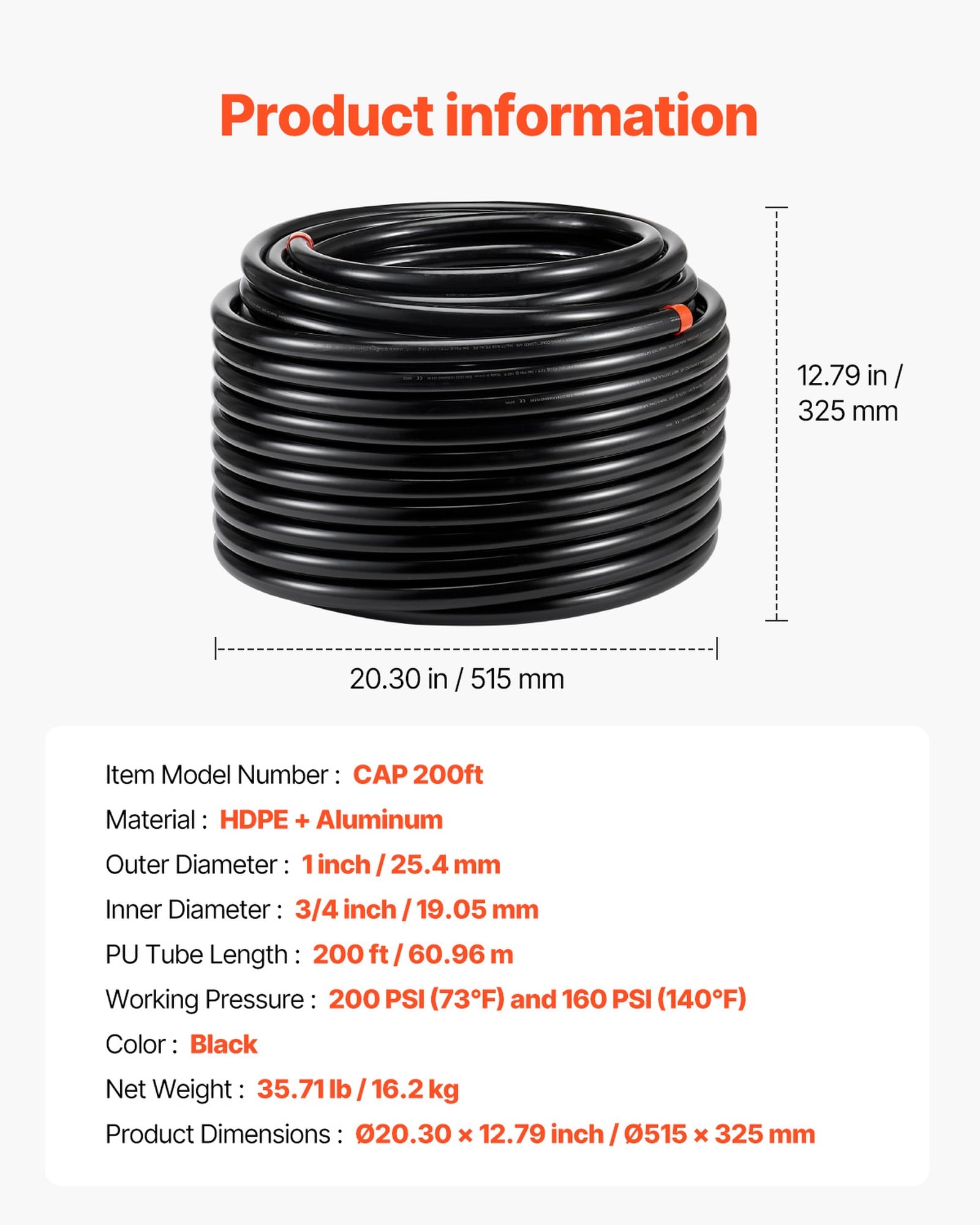GIVIMO 200-ft x 3/4-in HDPE-Aluminum Air Compressor Line Kit 200-PSI ...