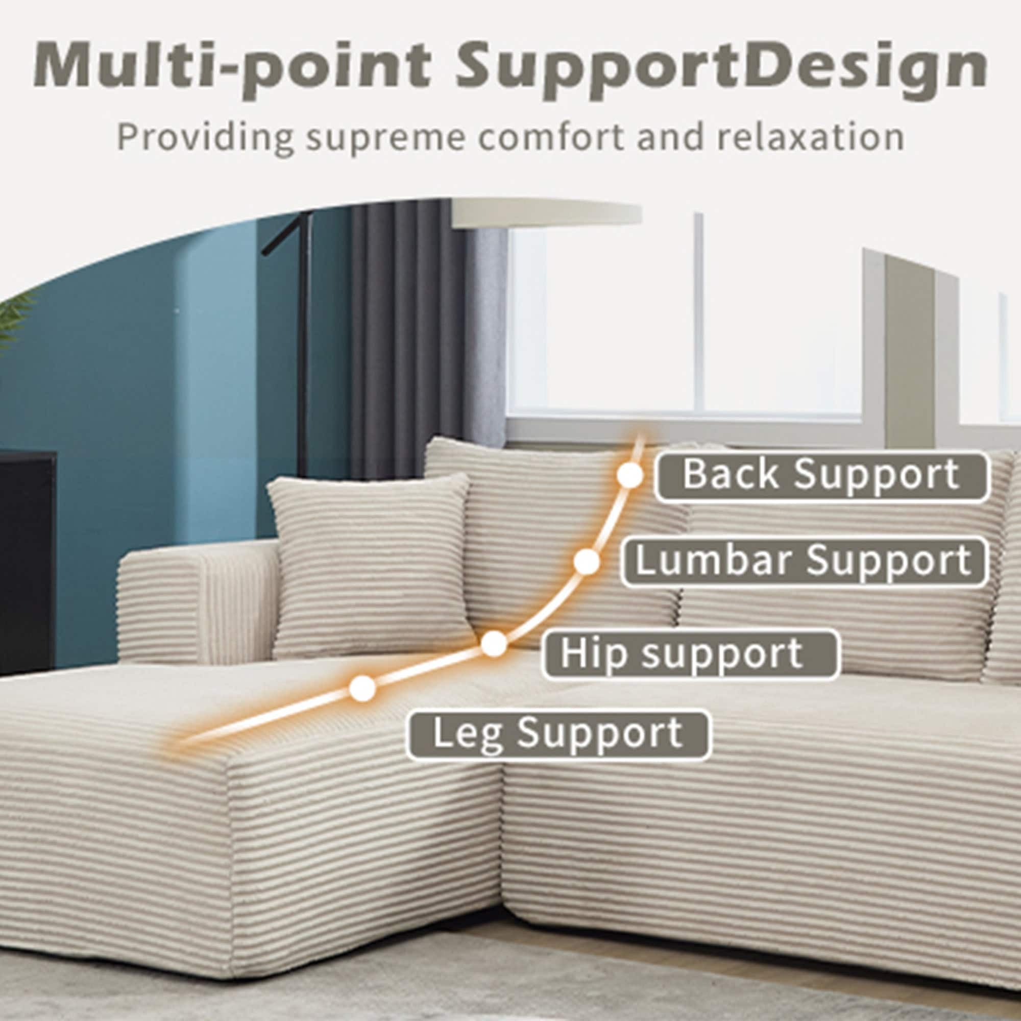 Boyel Living Beige Stripe 3 Seat L-Shape Modular Sectional Sofa Couches ...