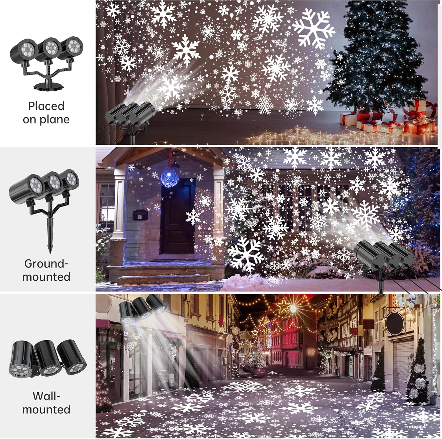 Etokfoks 1 Piece Three Head Outdoor Christmas Snowflake Projector Light IP65 Waterproof LED with ...