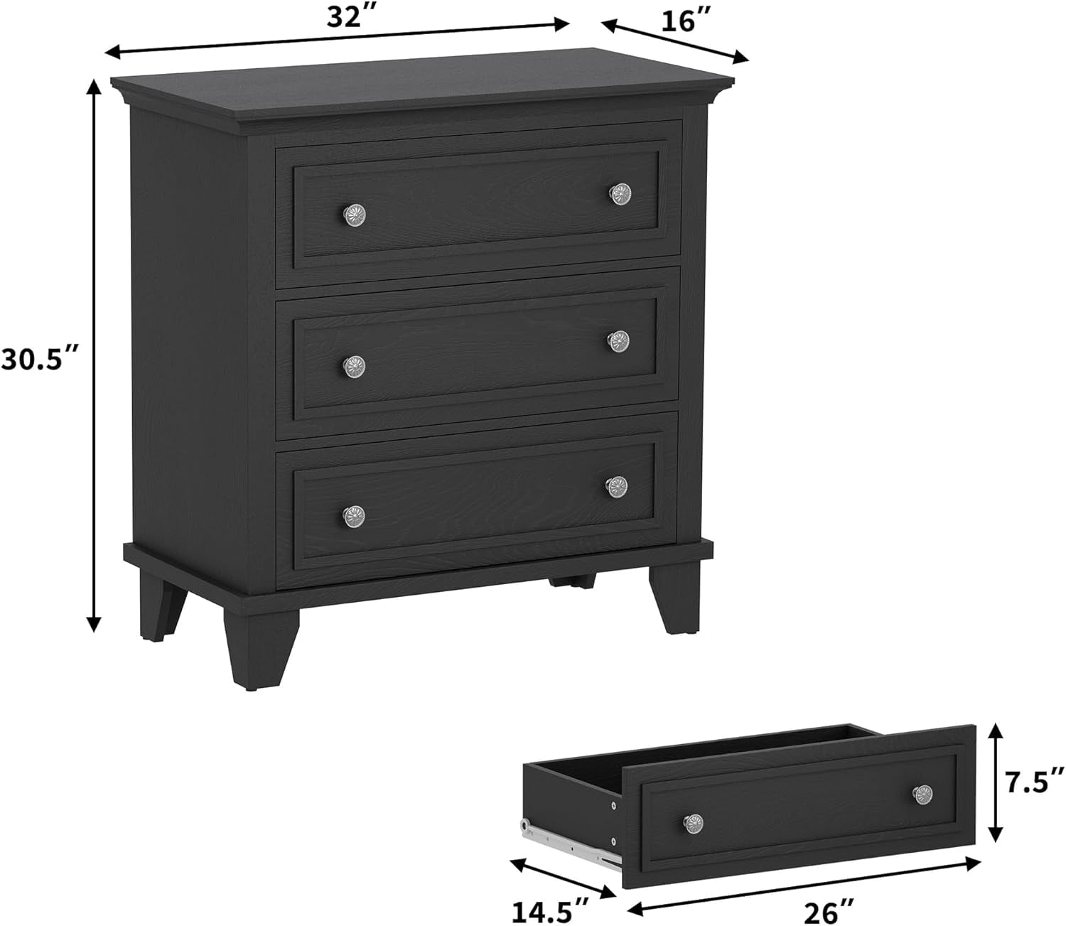 Garvee 3 Drawer Dresser for Bedroom Wide Chest of Drawers with Vintage ...
