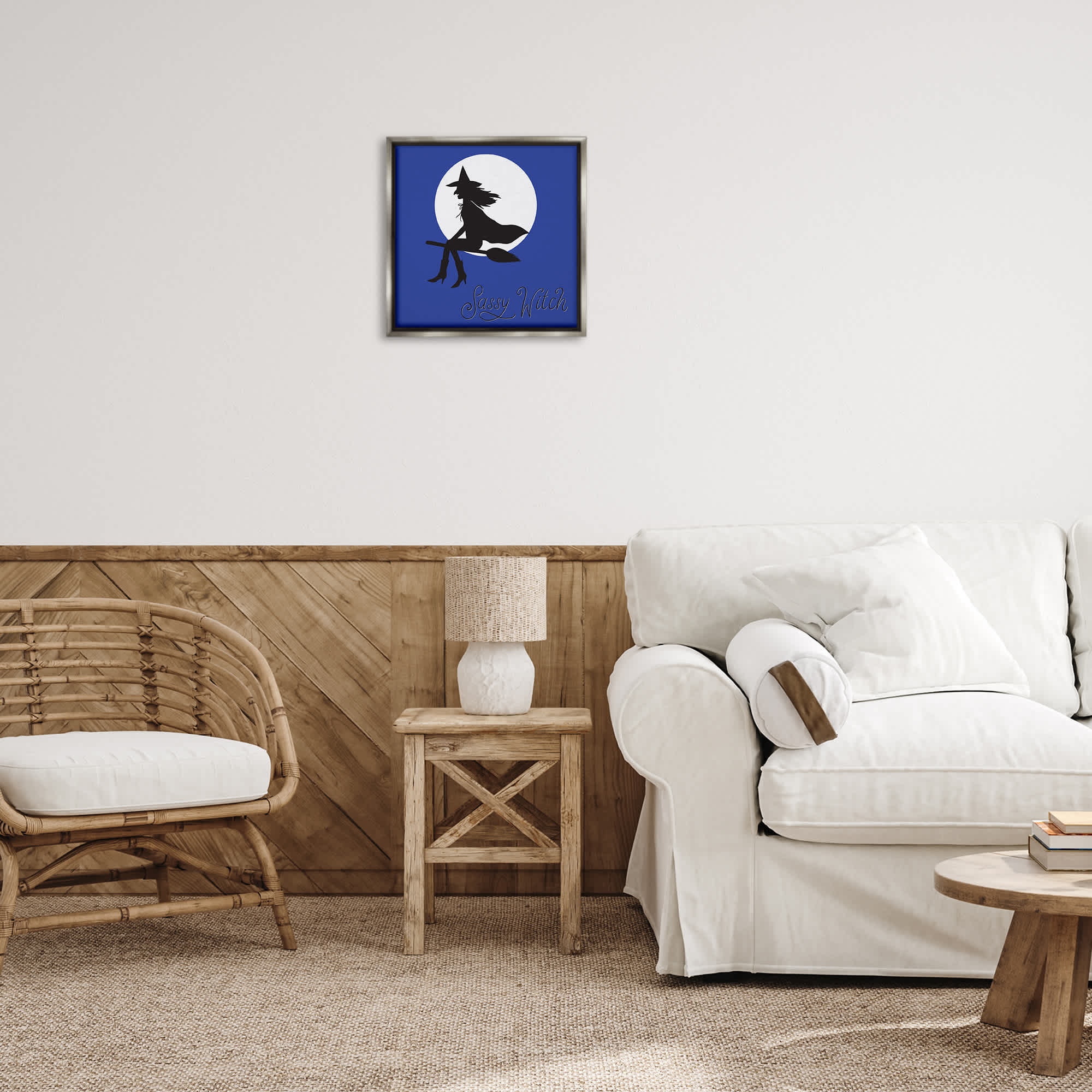 Stupell Industries Sassy Witch and Full Moon Gray Framed Floater Canvas ...