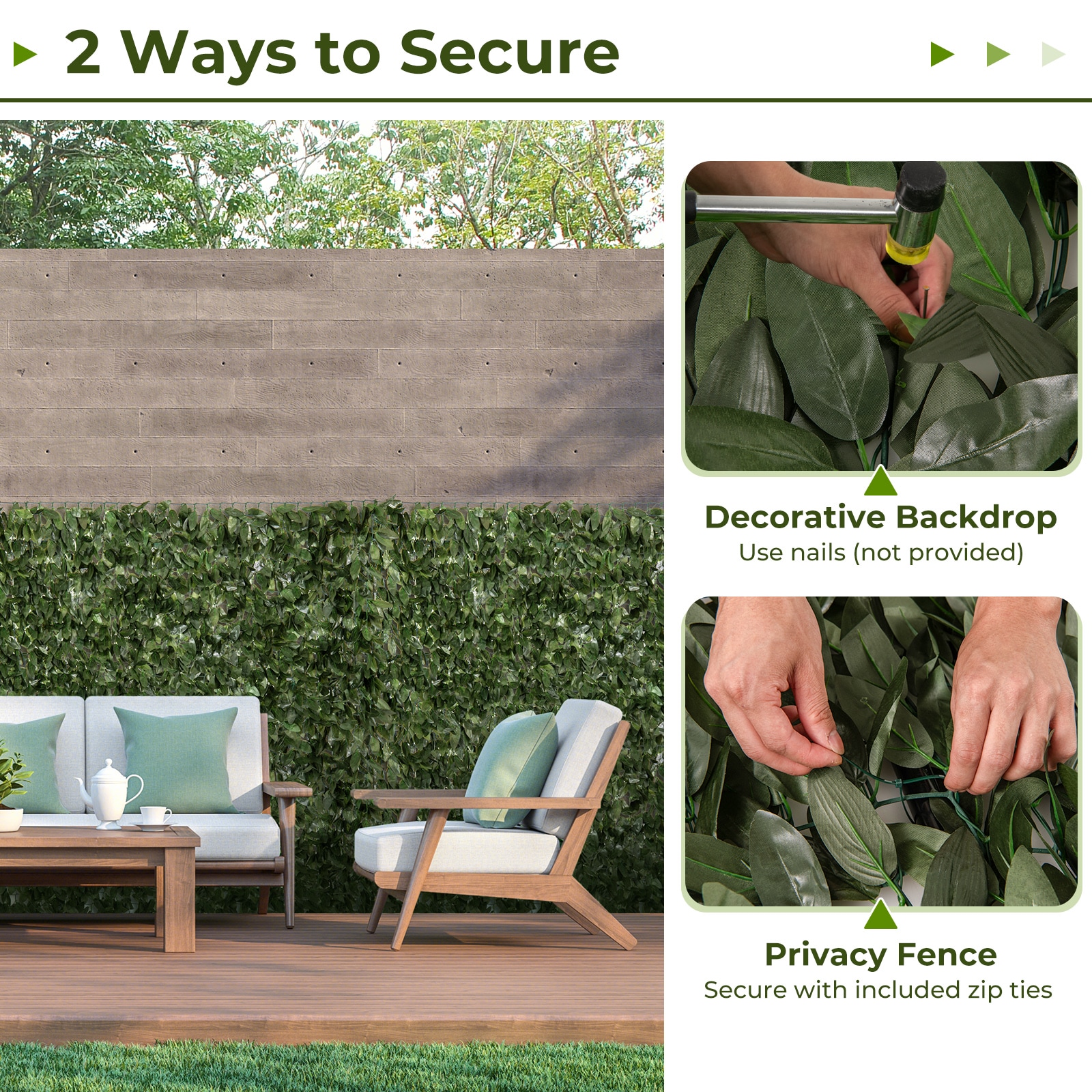 Slickblue 120 Inch W x 40 Inch H- Artificial Lily Leaf Privacy Fence 1 ...