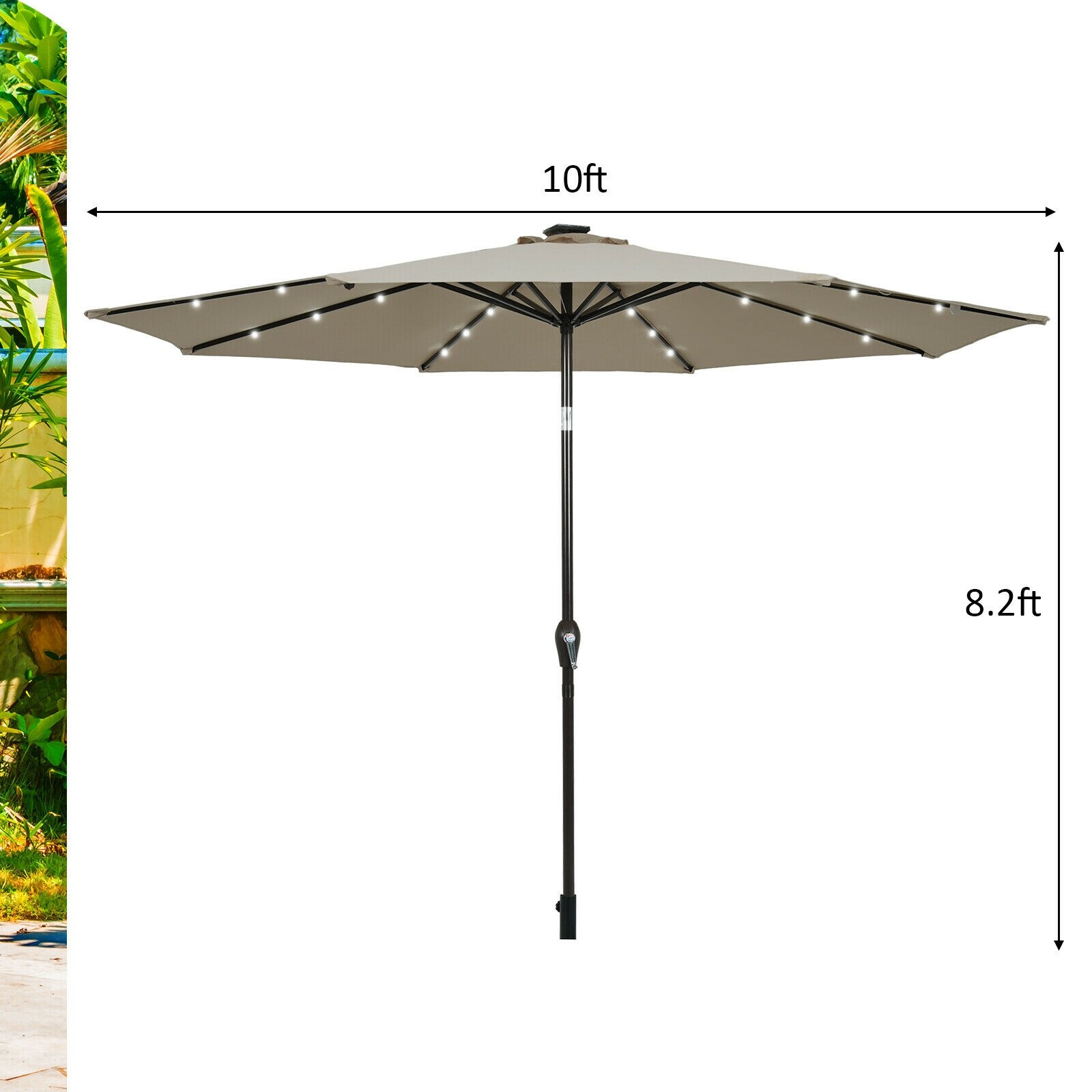 CALVON 10-ft Iron Tan Crank Market Patio Umbrella with Lights in the ...