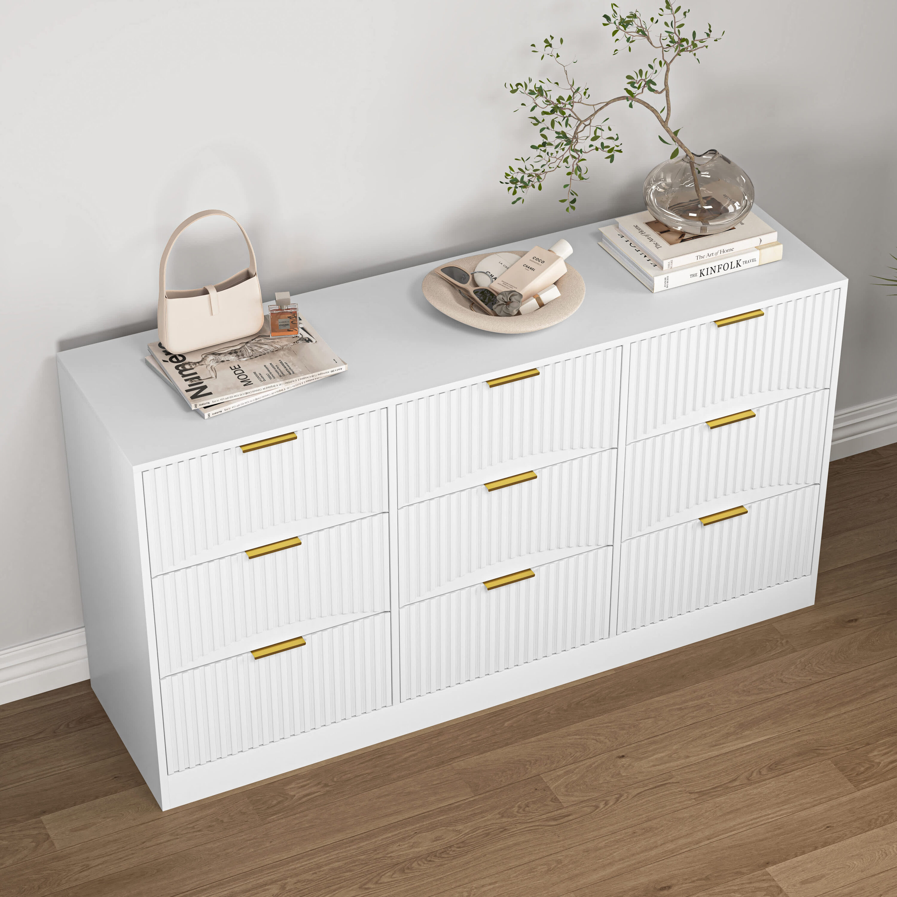 Etokfoks White 9 Drawer Dresser 63 Inch Large Deep Chest of Drawers ...