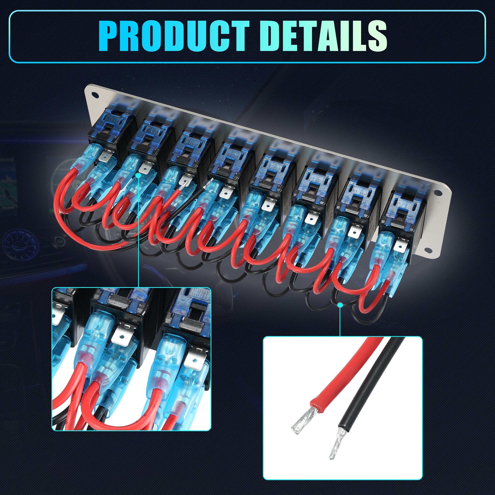Unique Bargains Car Marine Boat 8 Gang 5 Pin Toggle Rocker Switch Panel ...