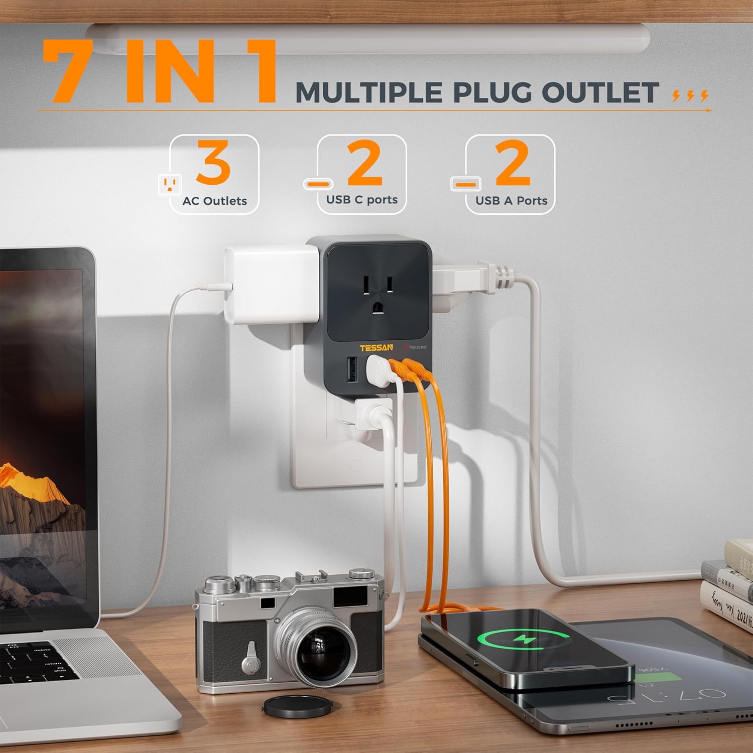 LENCENT 30W Wall Charger with USB C Outlet Extender with 3 AC Outlets ...