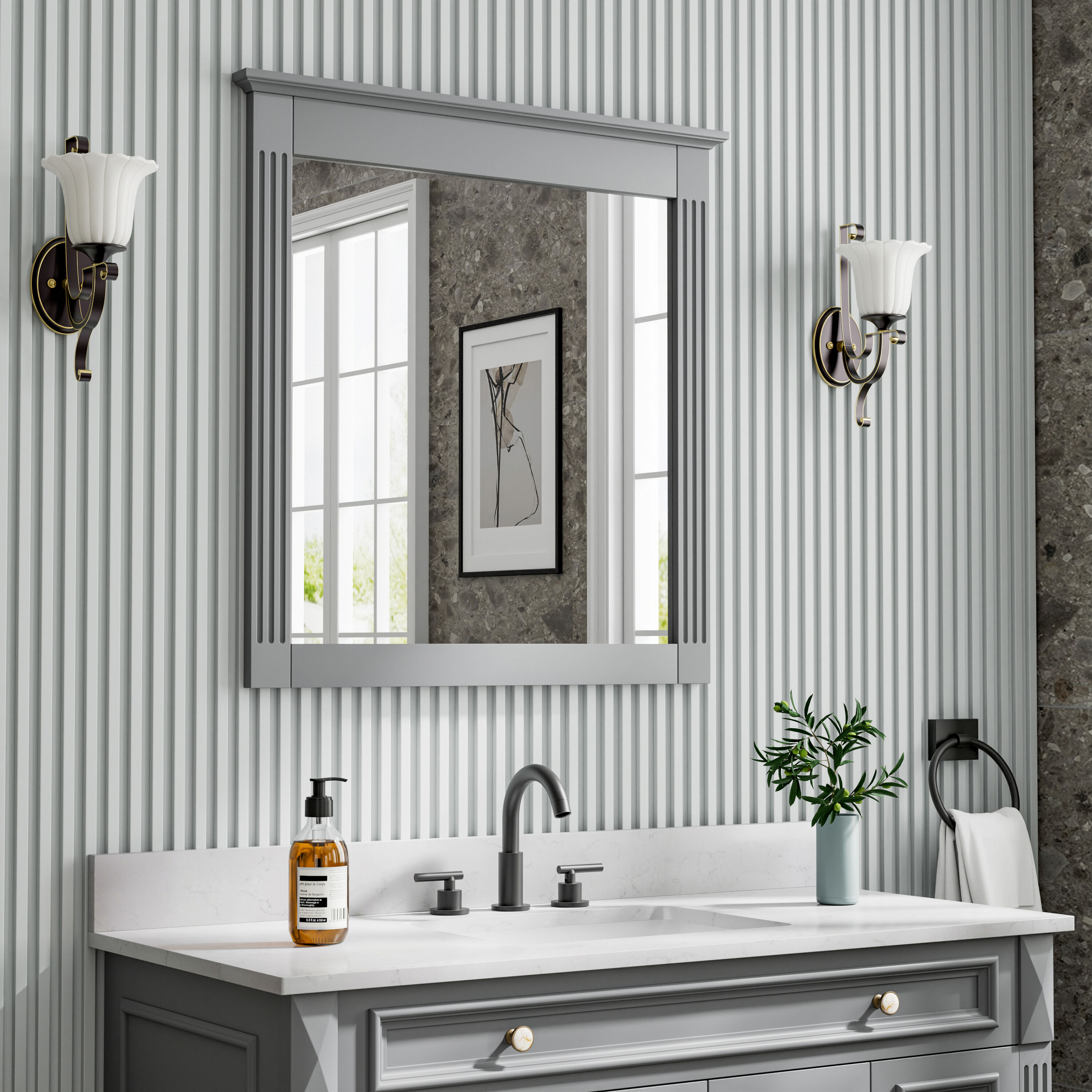 Poinic 32-in W x 33-in H Rectangle Gray Framed Vanity Mirror in the ...