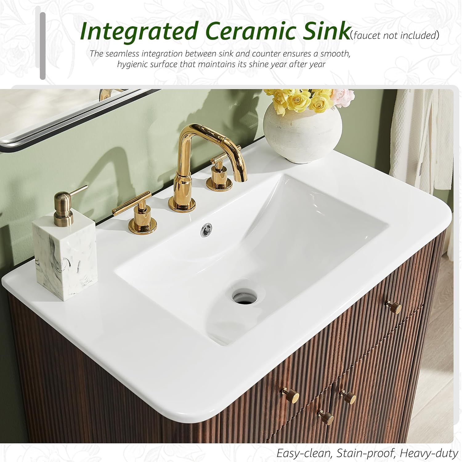 OKD 30 Inch Bathroom Vanity with Sink Modern Fluted Single Bathroom ...