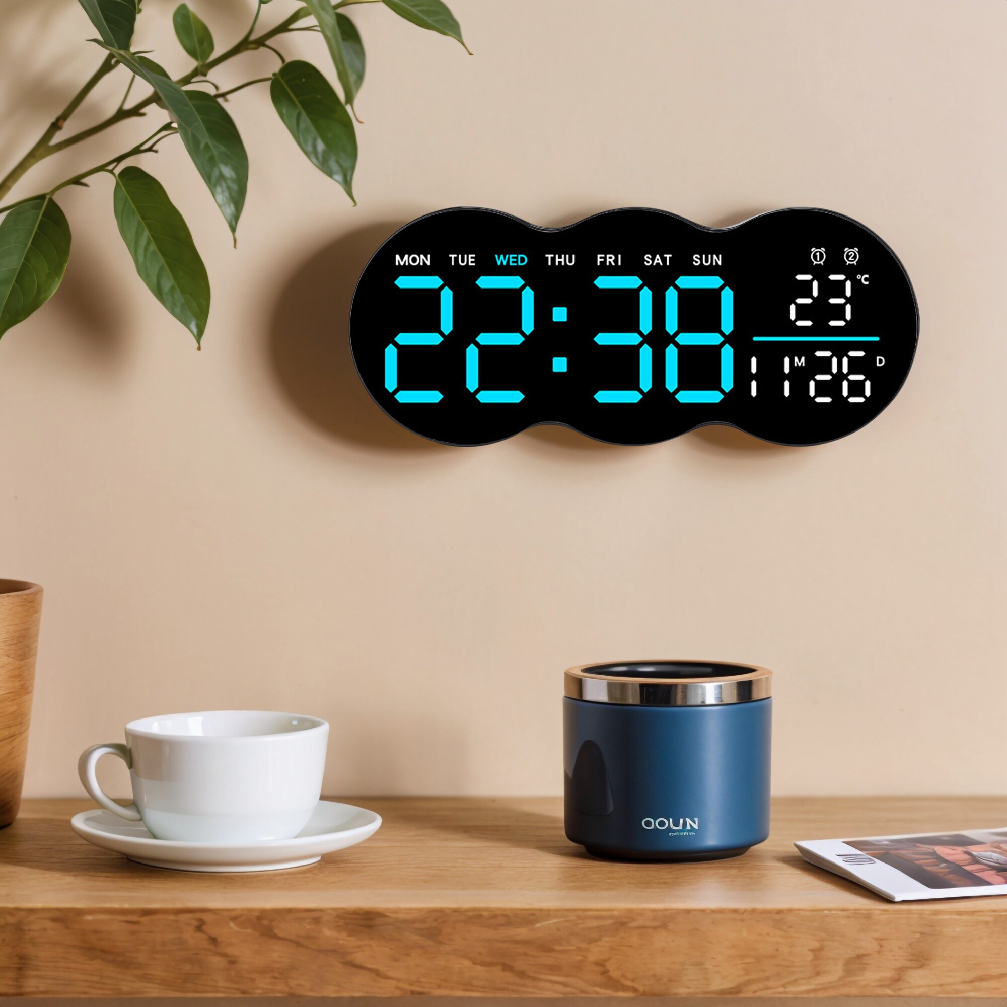 Unique Bargains LED Digital Wall Clock with Large Display Auto-Dimming ...