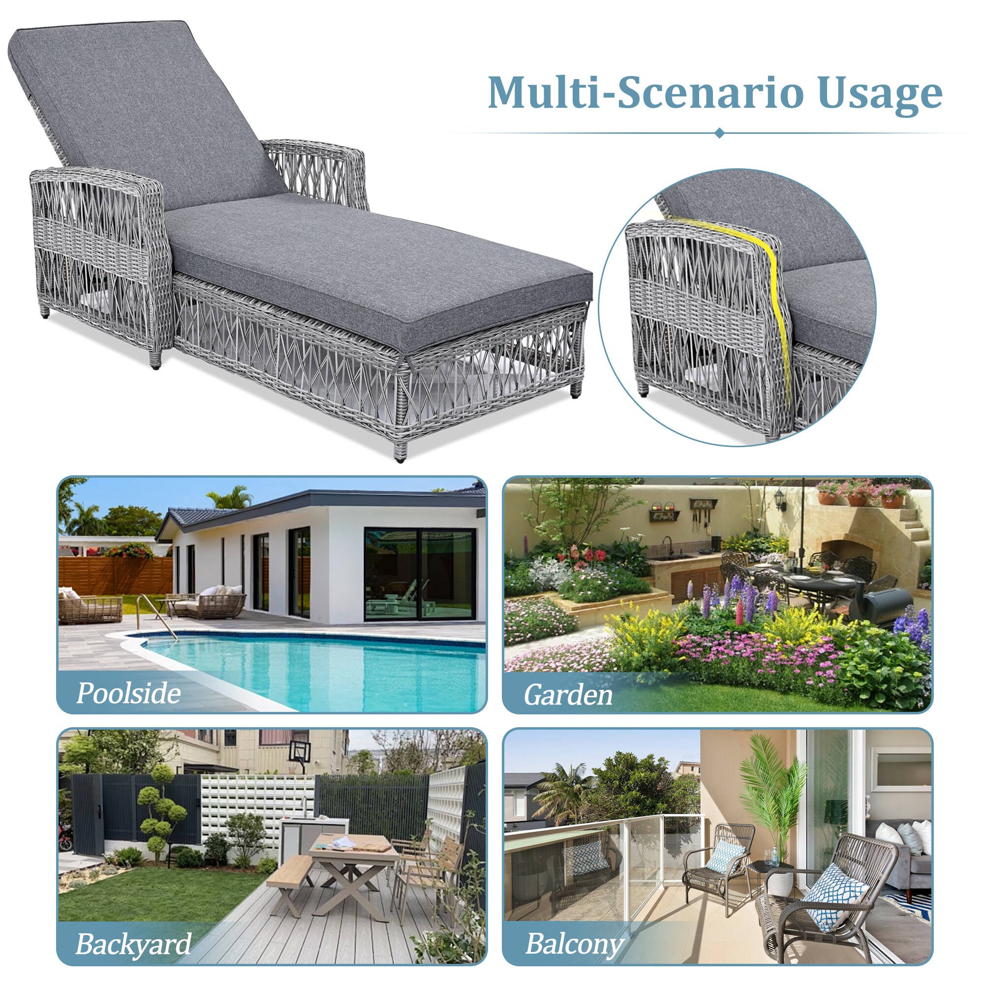 Nestfair Patio Furniture Wicker Gray Wicker Frame Stationary Chaise ...