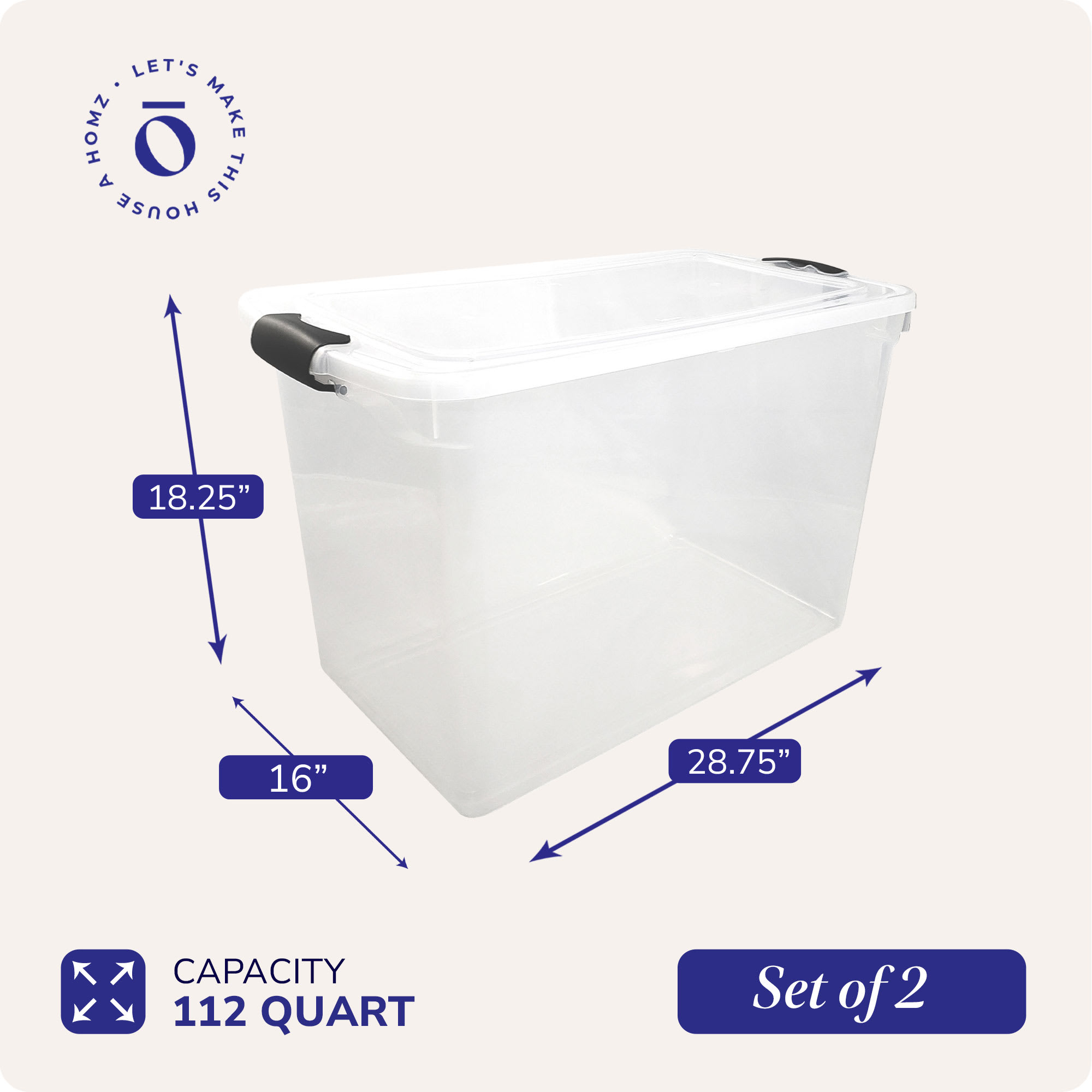 Homz Products HOMZ 112 Quart Latching Plastic Storage Container Extra ...