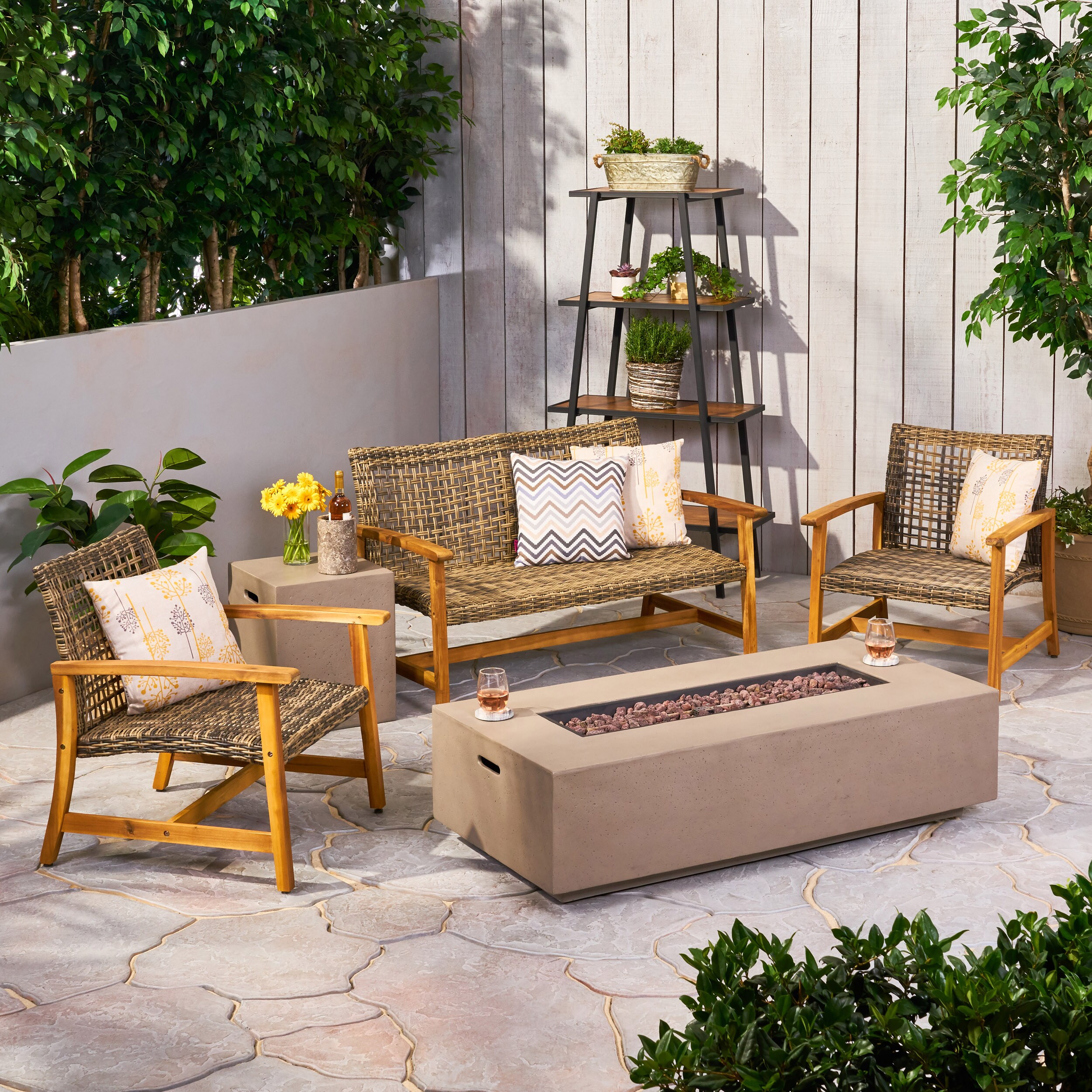 Christopher Knight Home Augusta Outdoor Acacia Wood and Wicker 4 Seater ...