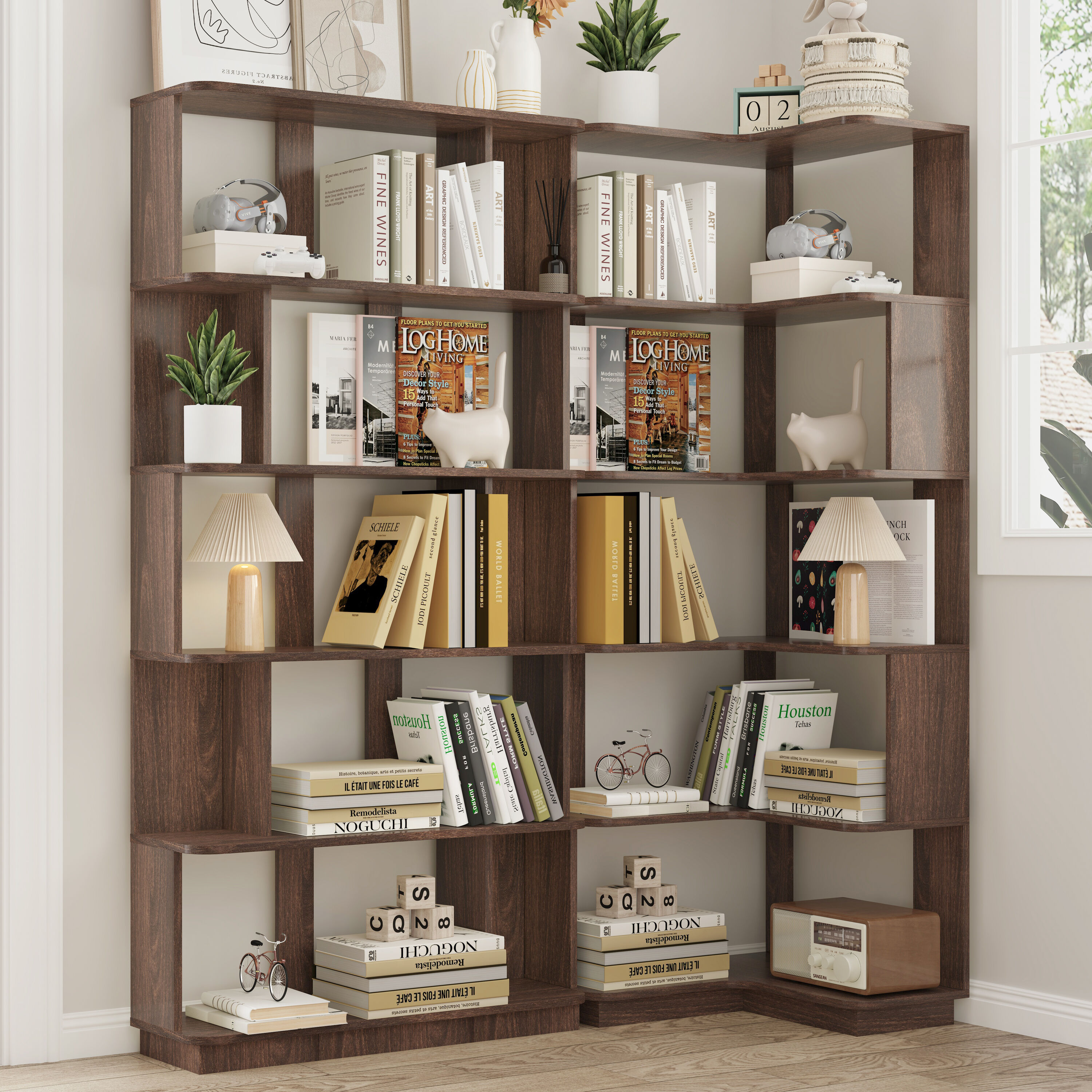 GDFStudio Set of 2 Hartwell Bookcase Wooden with Modular Corner Storage ...