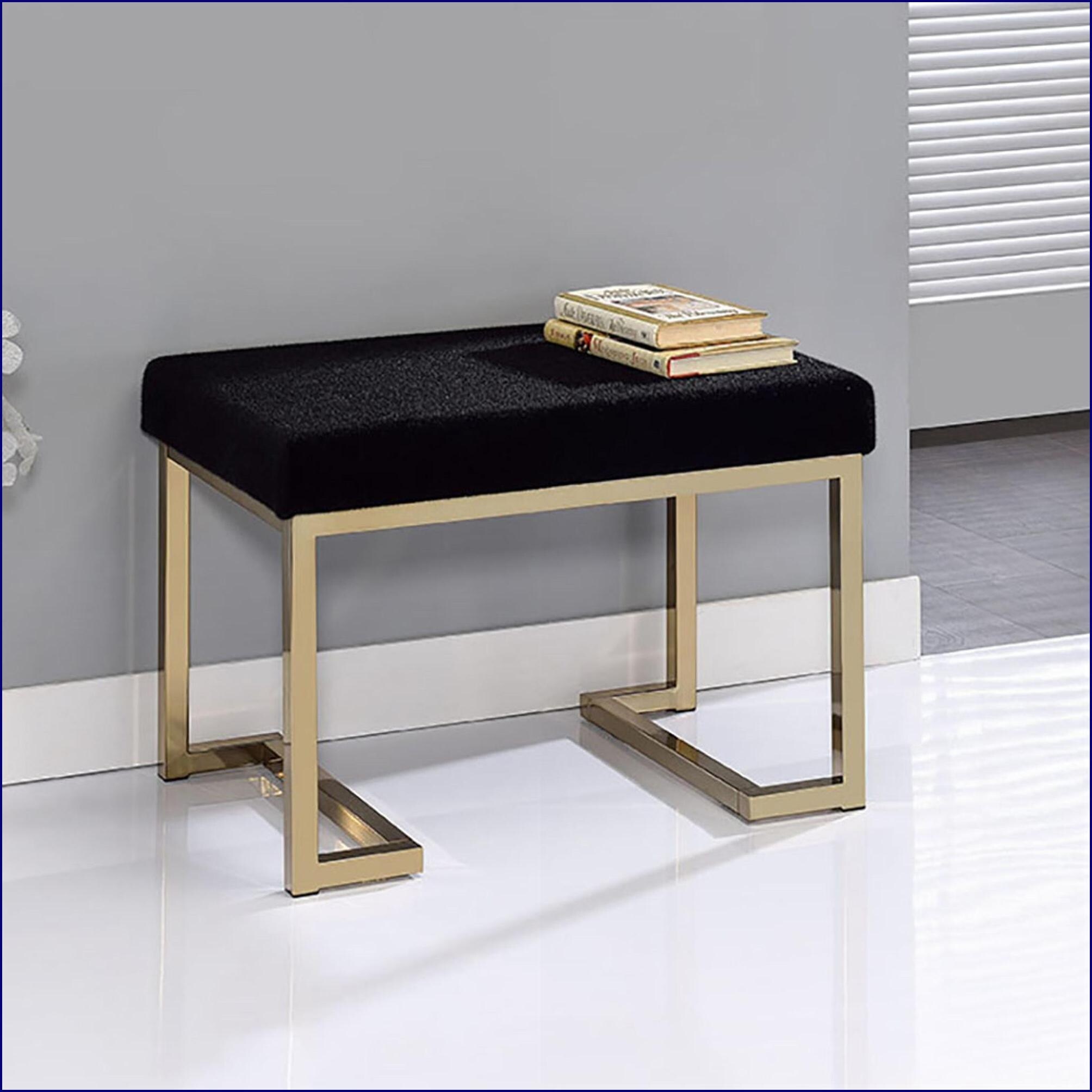 Watnature Ottoman with Black Fabric Seat amp Champagne Metal Base ...