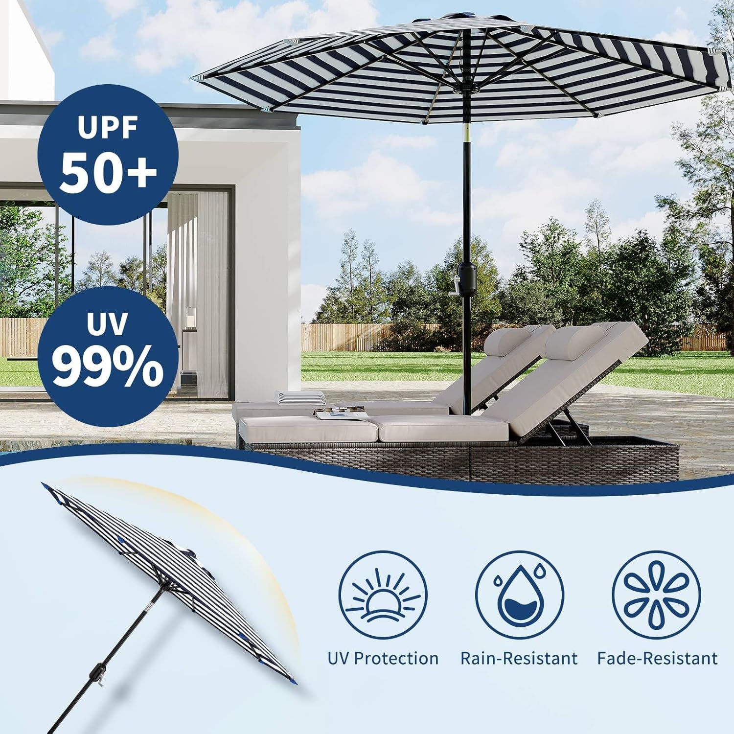 Garvee 9Ft Patio Umbrella - 8 Sturdy Ribs Outdoor Table Umbrella with ...