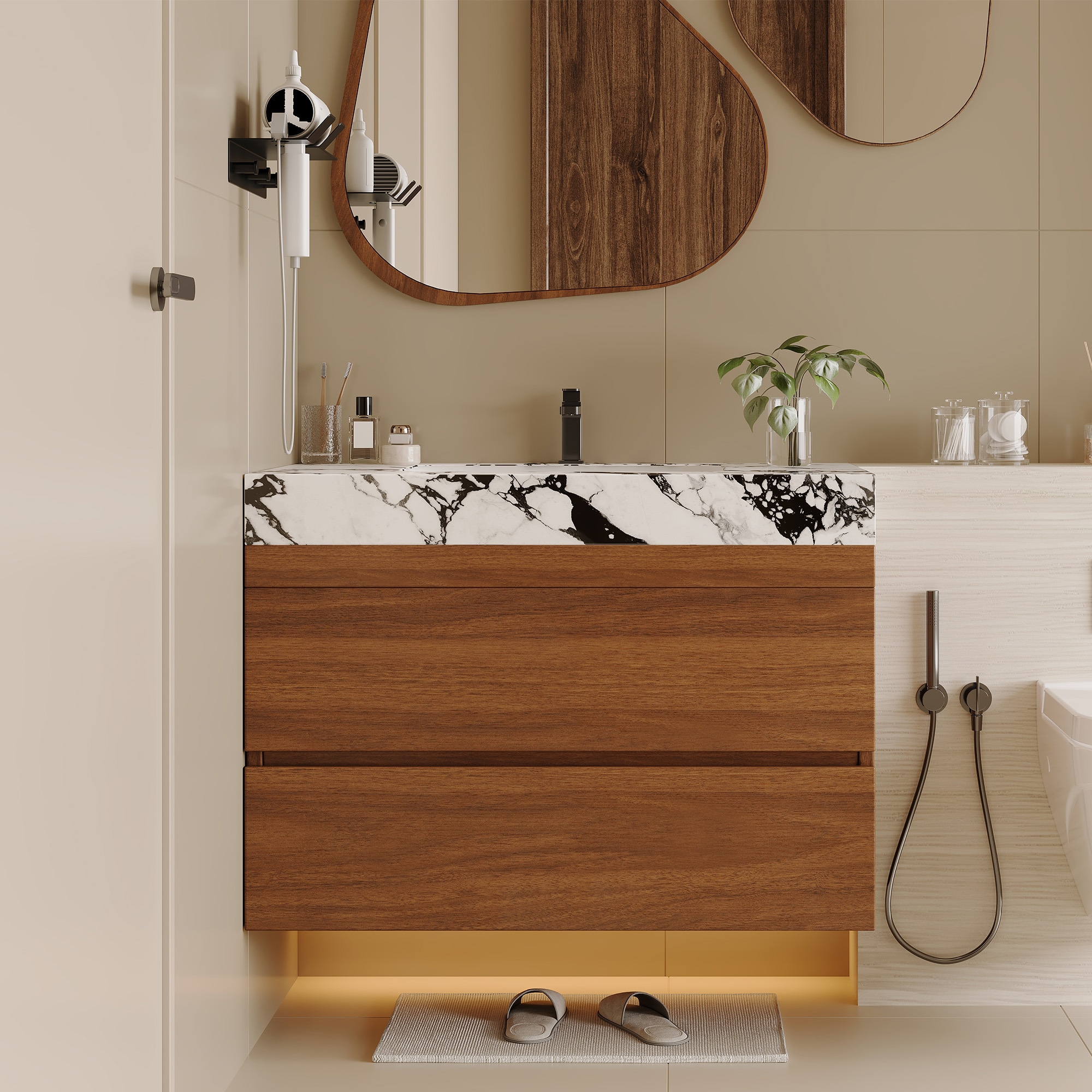 Vanityfus 29.9-in Modern Floating Bathroom Vanity with Faux Marble Top ...