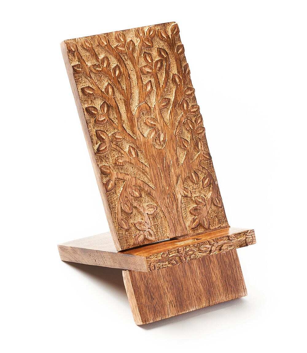 Matr Boomie Aranyani Tree of Life Mango Wood Phone Stand in the Desktop ...