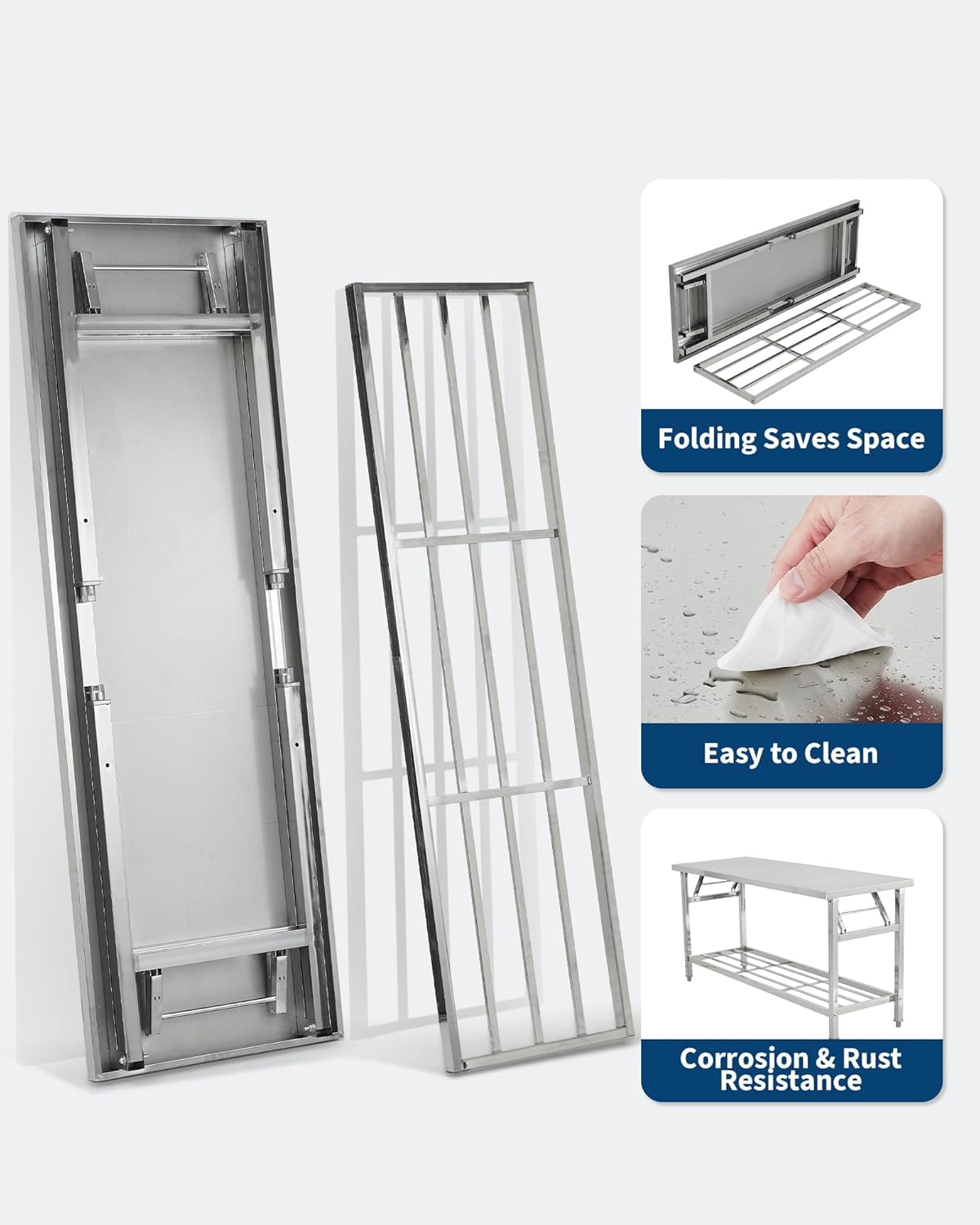 GAOMON 72 In x24 In Commercial Stainless Steel Folding Table with ...