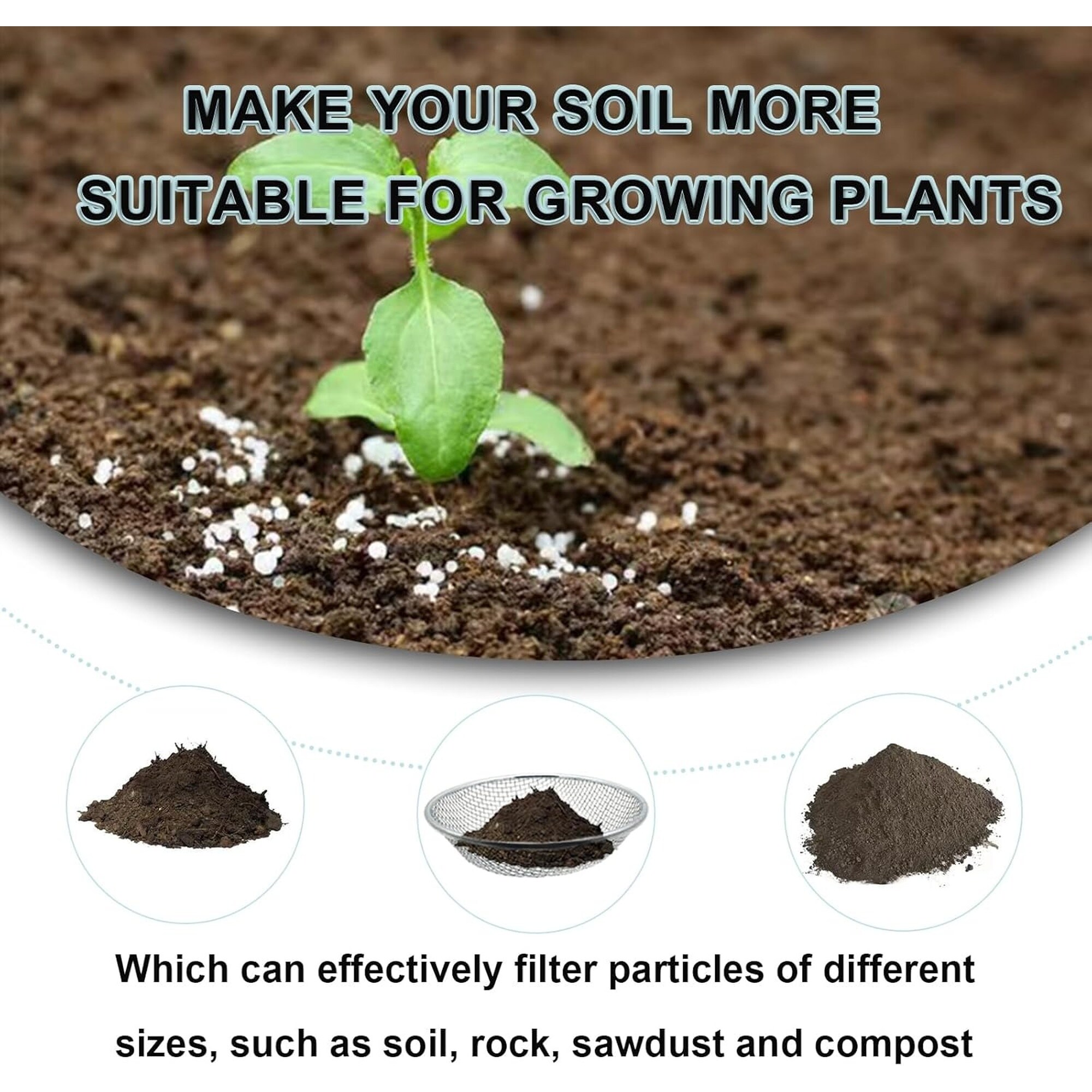 Wudkey 1/4in 1/8in Mesh 2-Pack Galvanized Silver Soil Sifter for 5 ...