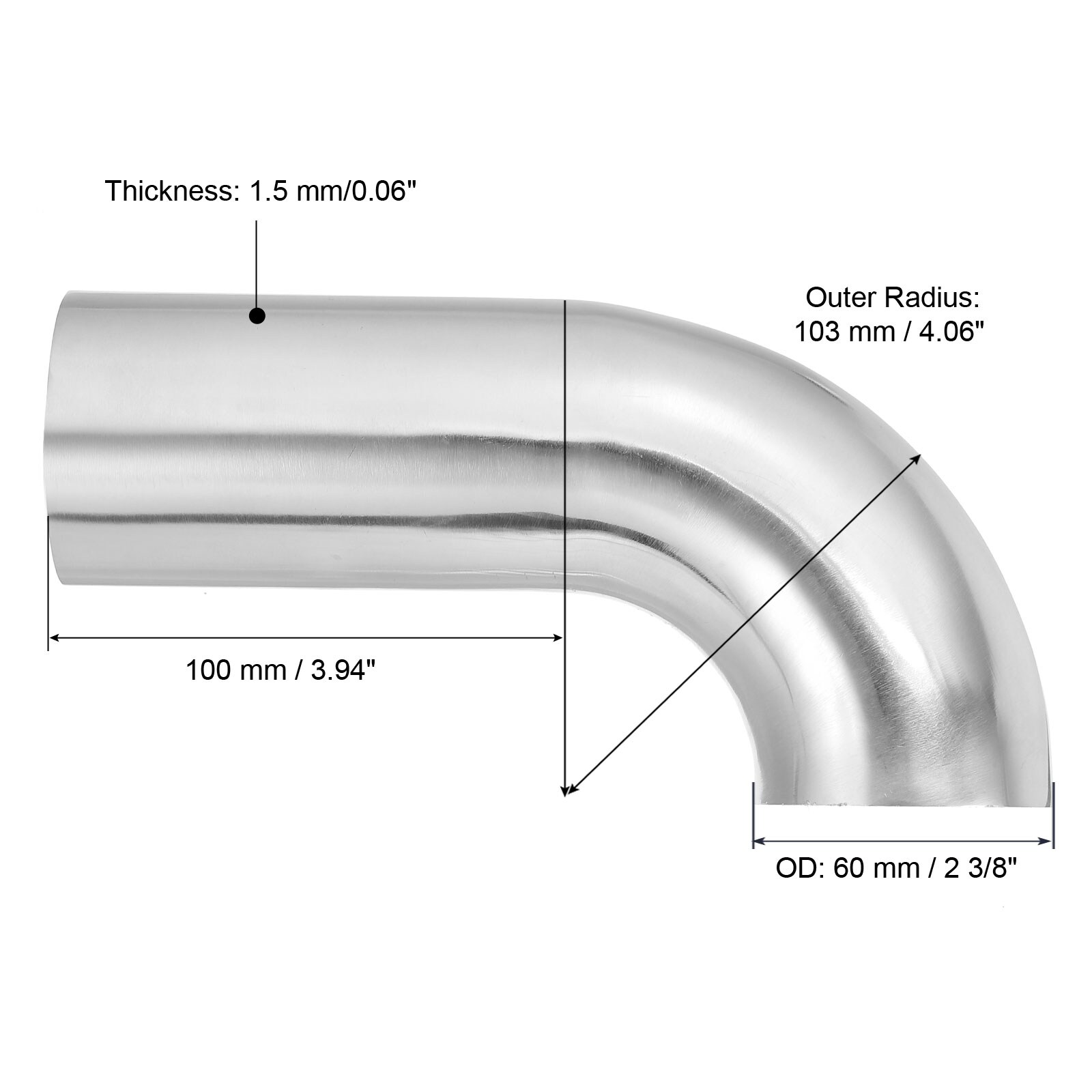 PATIKIL 90 Degree Mandrel Bend Elbow 2 3/8inch OD Sanitary Exhaust ...
