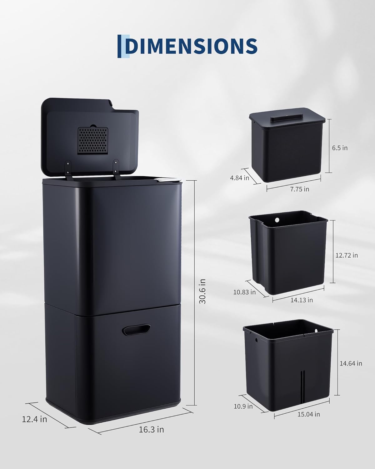 Garvee 16 Gal Dual Trash Can for Kitchen 2 Compartment Garbage Can with ...